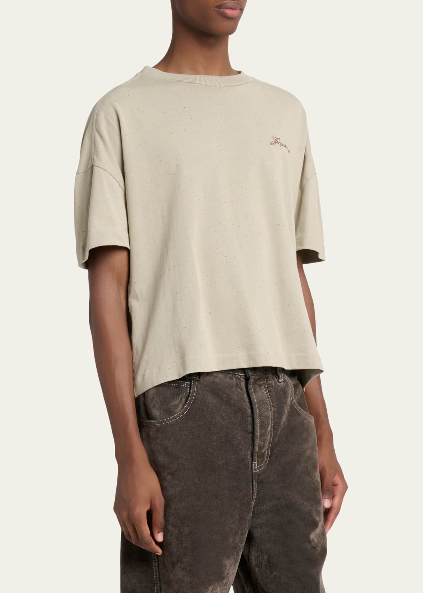 Jacquemus Men's Speckled Cotton-Blend Embroidered Logo T-Shirt ...
