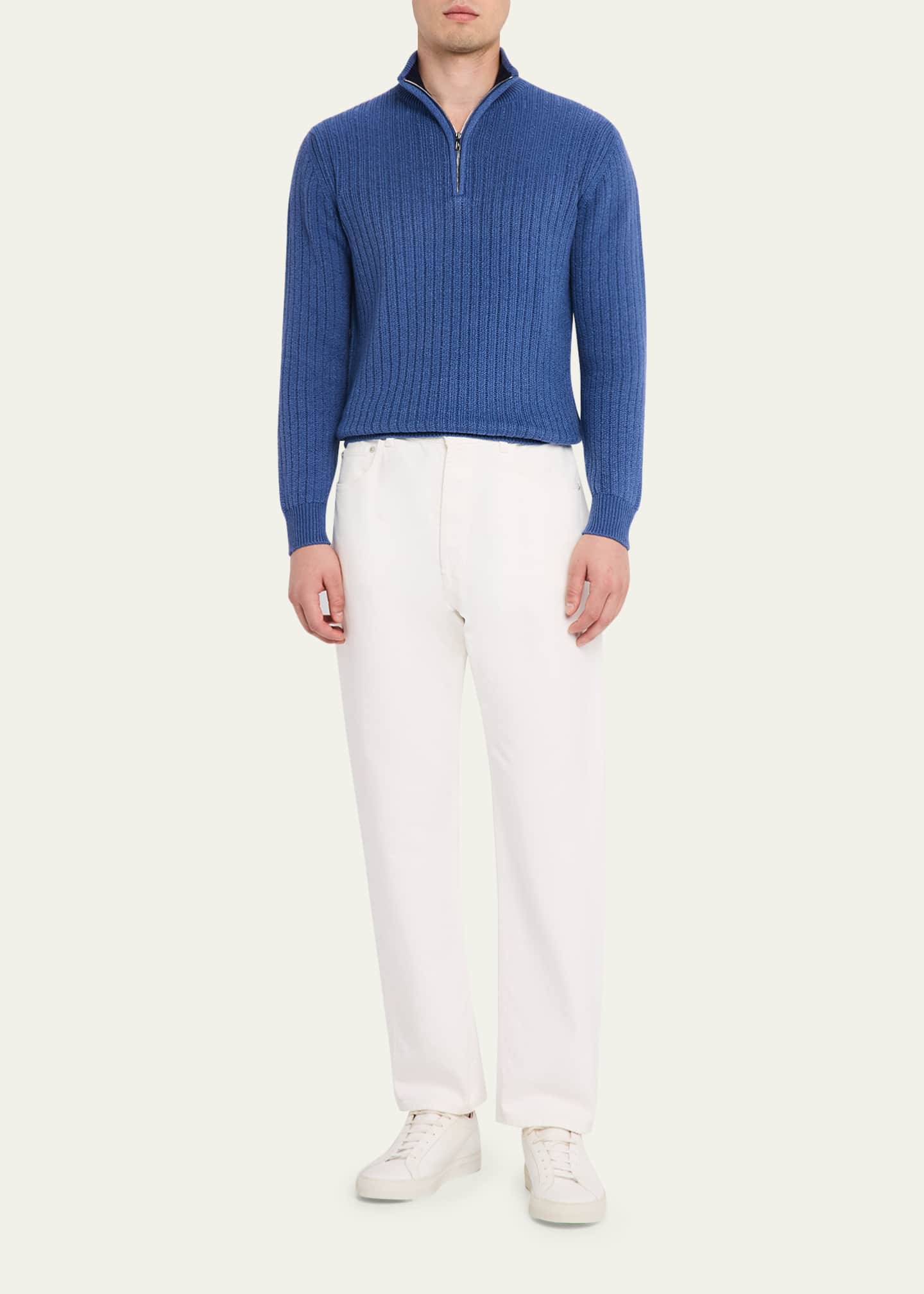 Fioroni Men's Ribbed-Knit Cotton Half-Zip Sweater - Bergdorf Goodman