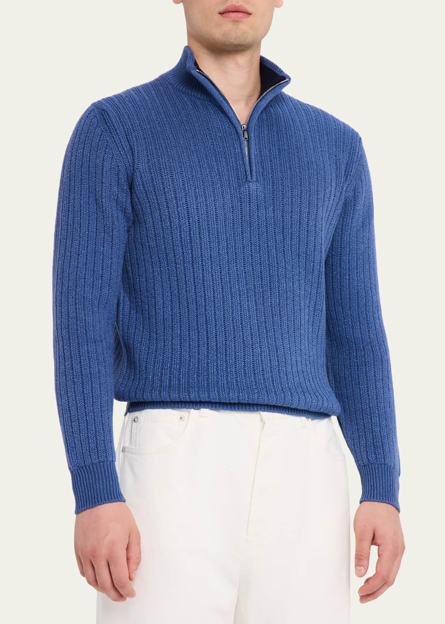 Fioroni Men's Ribbed-Knit Cotton Half-Zip Sweater - Bergdorf Goodman
