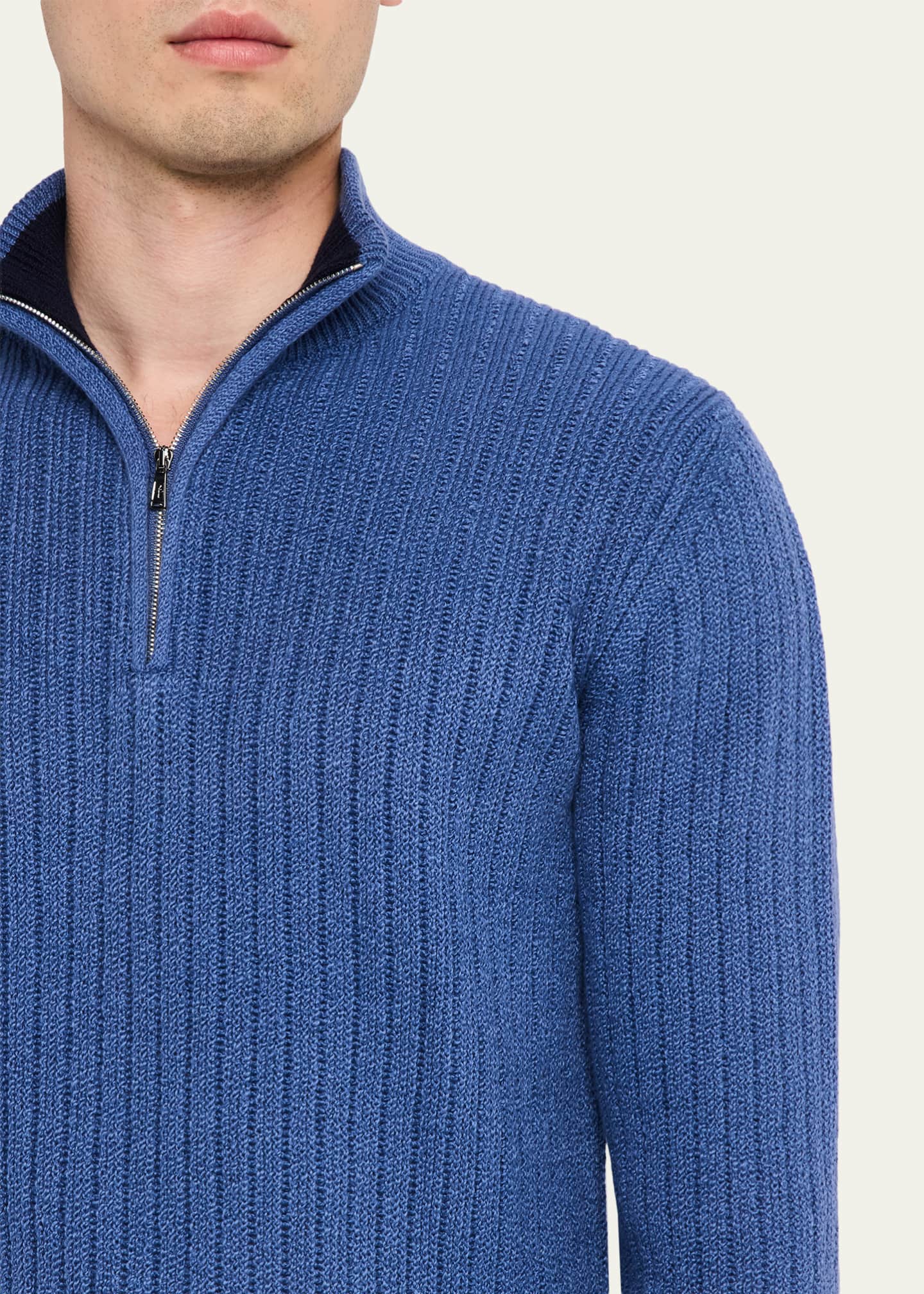 Fioroni Men's Ribbed-Knit Cotton Half-Zip Sweater - Bergdorf Goodman