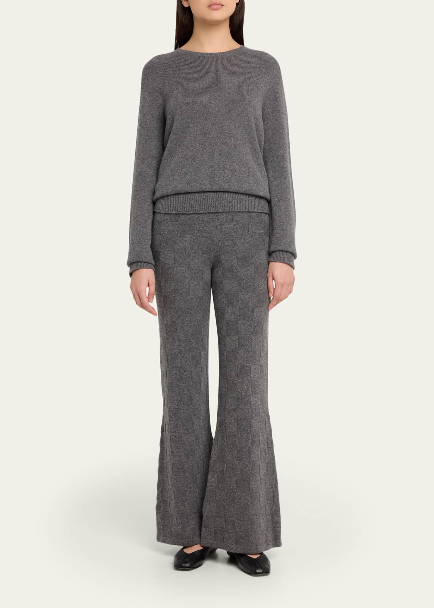 The Elder Statesman Cashmere Checkerboard Knit Flare Pants - Bergdorf ...