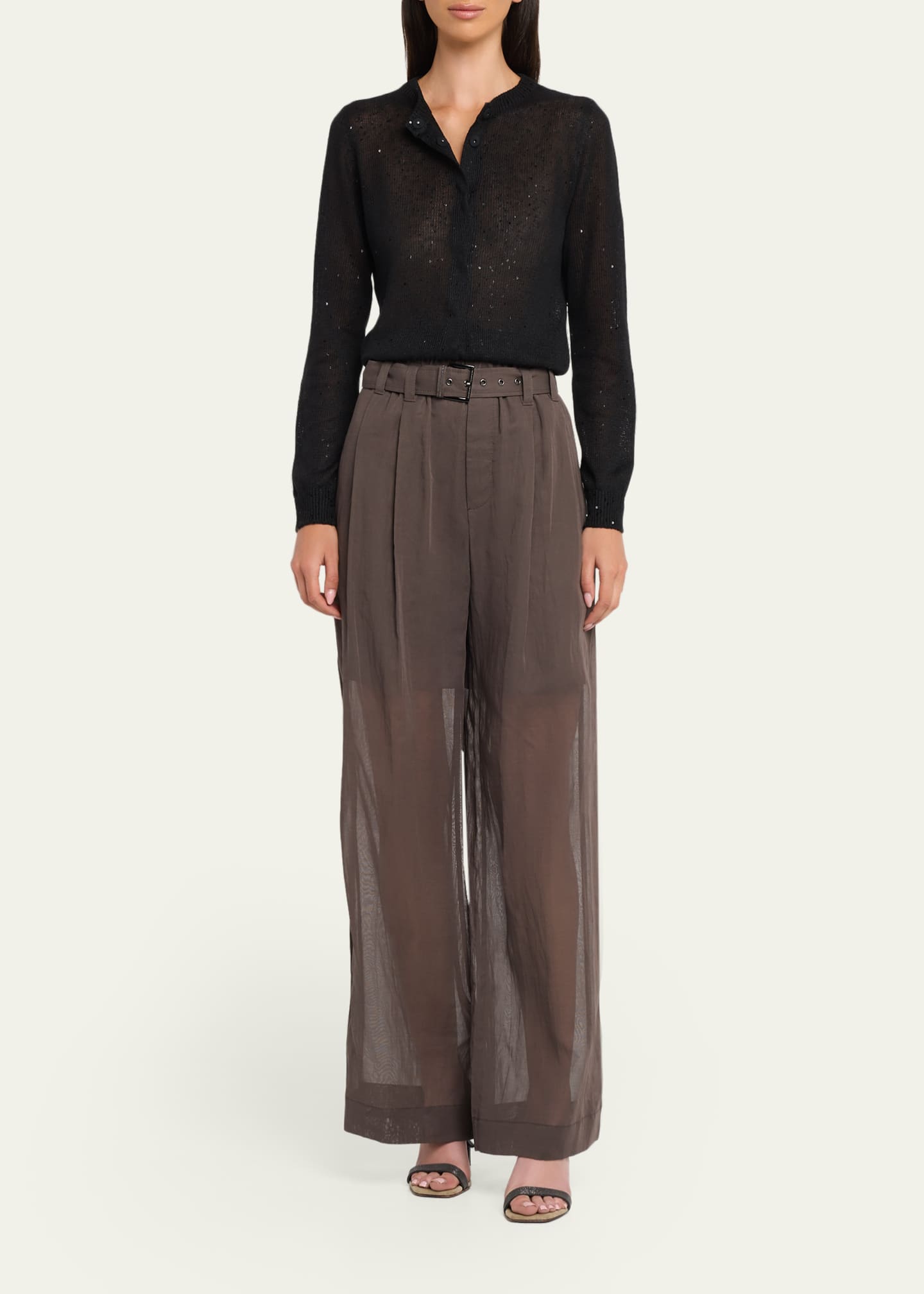Brunello Cucinelli Sheer Cotton Voile Wide-Leg Pants With Belt ...