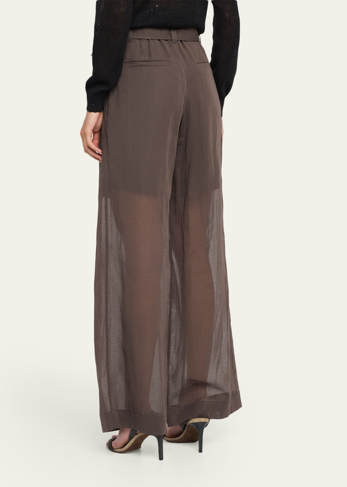 Brunello Cucinelli Sheer Cotton Voile Wide-Leg Pants With Belt ...