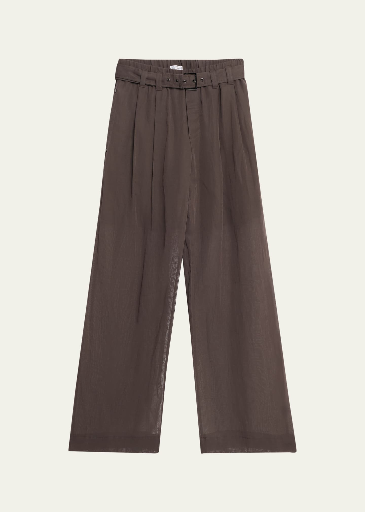 Brunello Cucinelli Sheer Cotton Voile Wide-Leg Pants With Belt ...