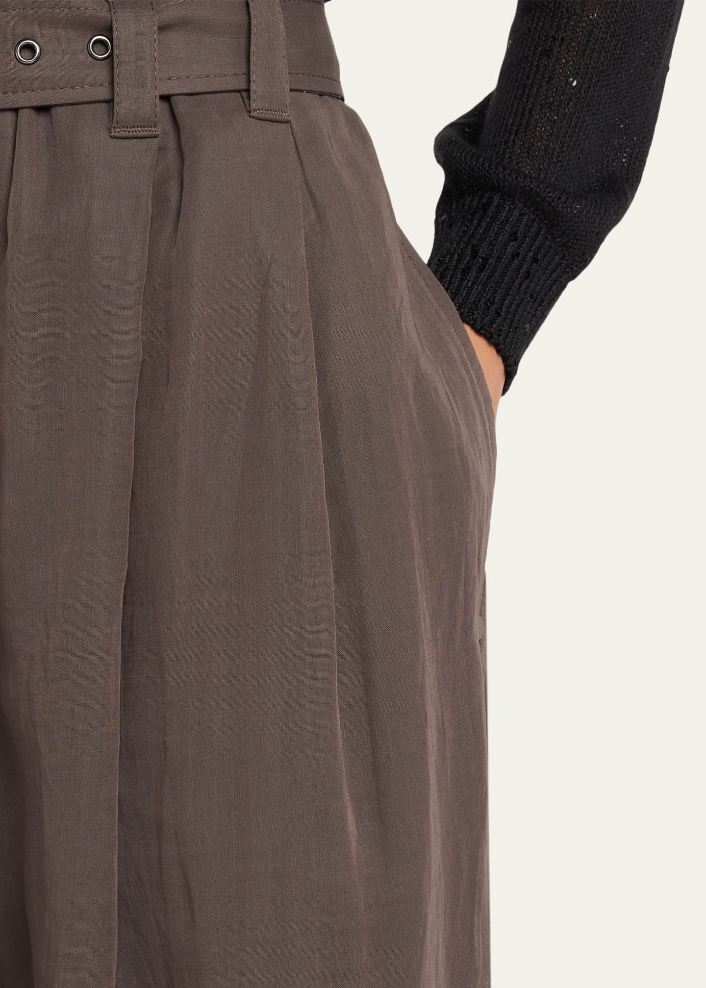 Brunello Cucinelli Sheer Cotton Voile Wide-Leg Pants With Belt ...