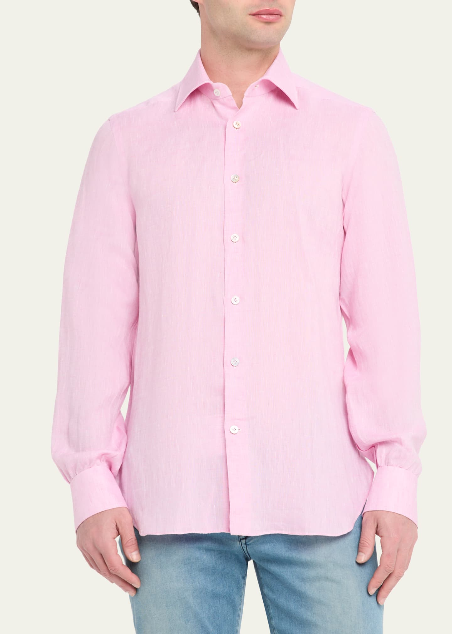 Kiton Men's Solid Linen Button-Down Shirt with Mother-Of-Pearl ...