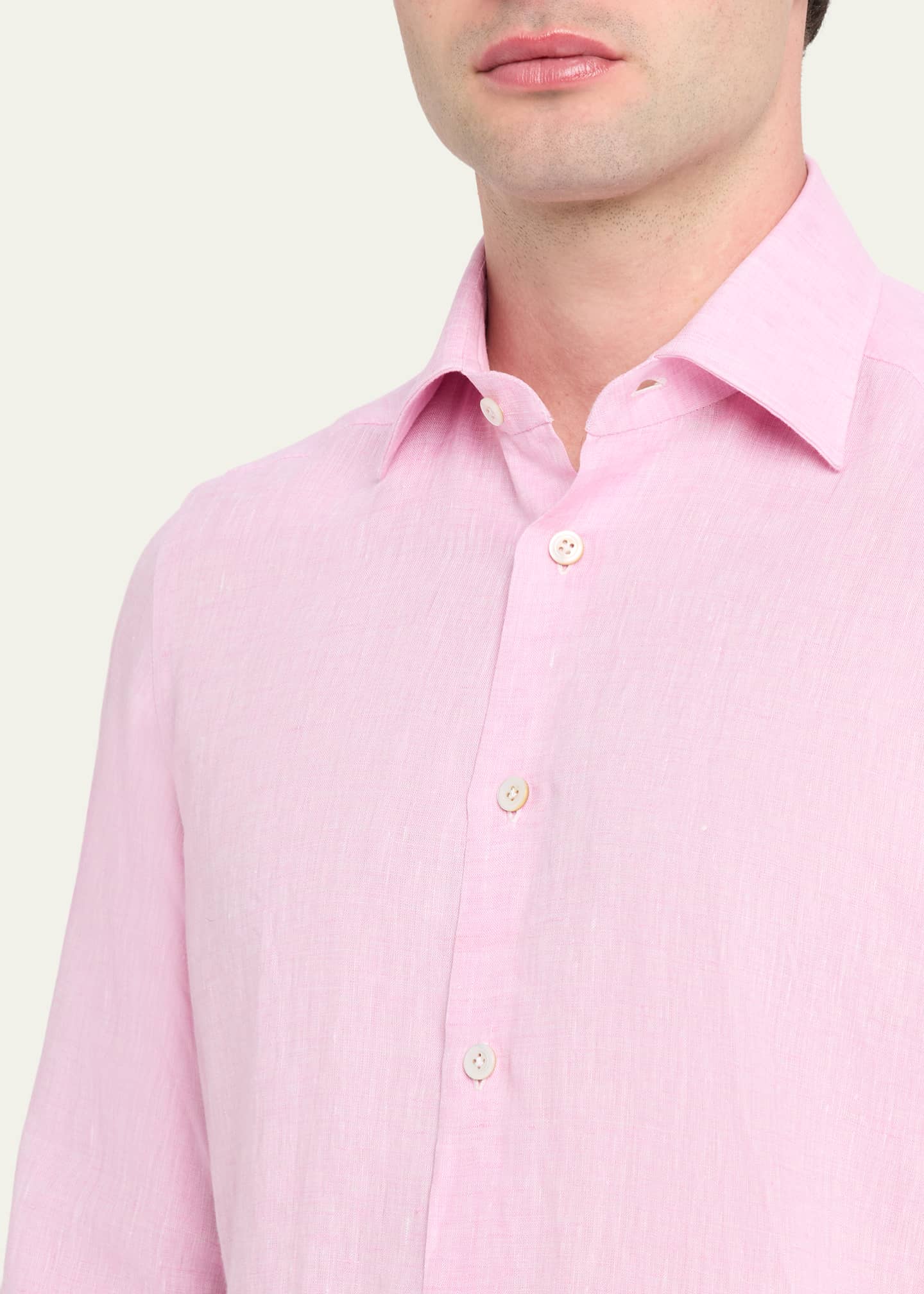 Kiton Men's Solid Linen Button-Down Shirt with Mother-Of-Pearl ...