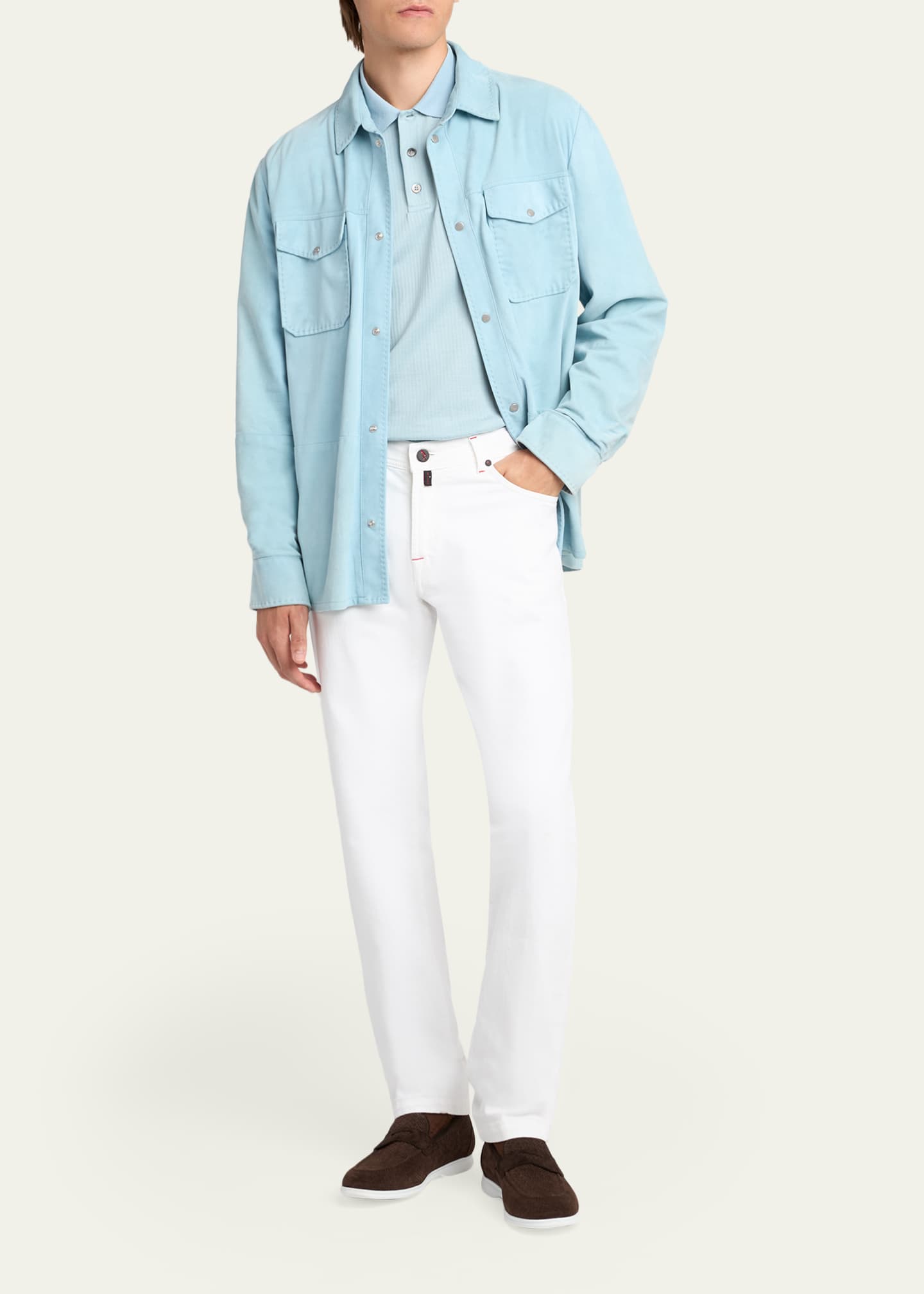 Kiton Men's Suede Snap-Front Shirt - Bergdorf Goodman