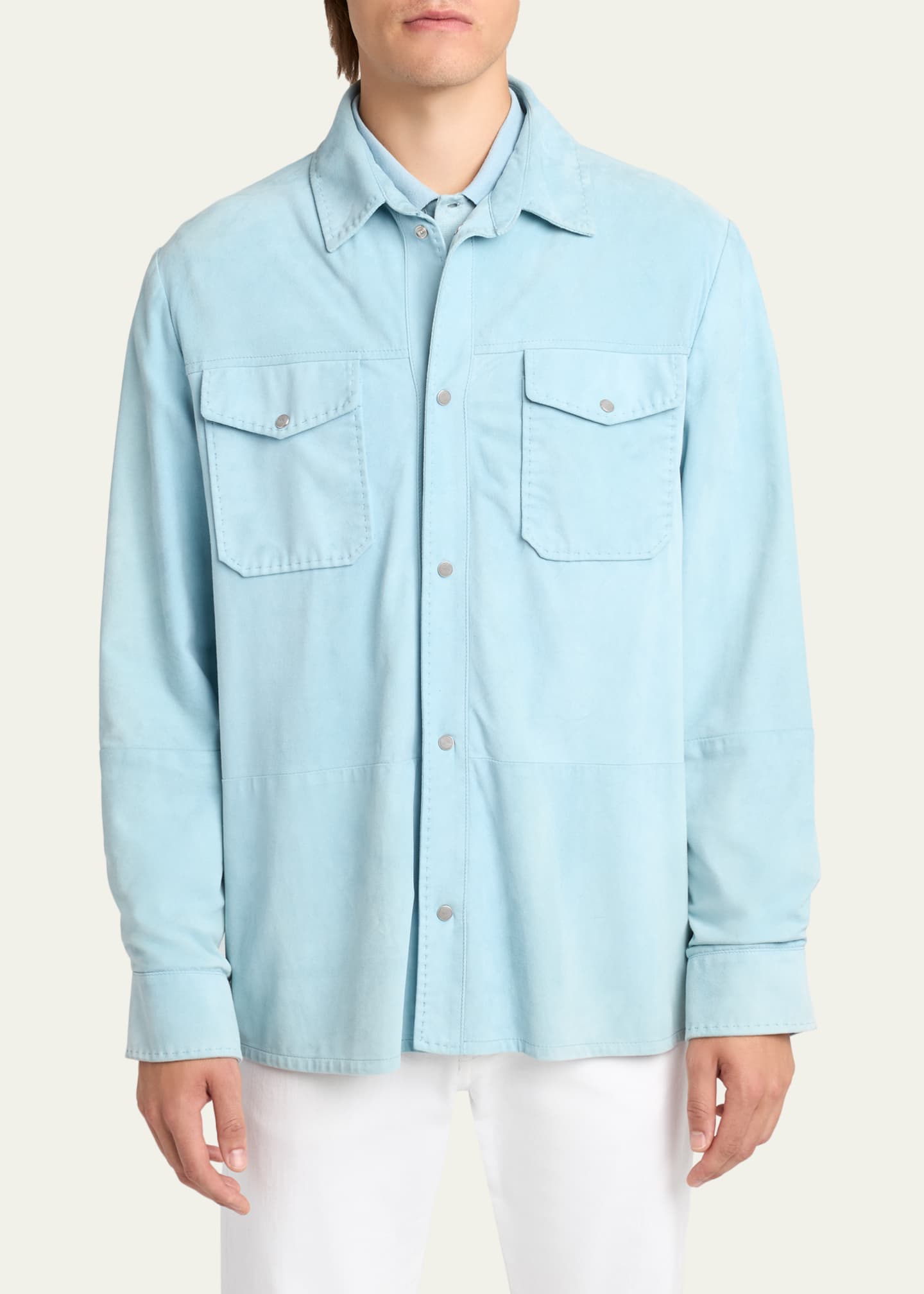 Kiton Men's Suede Snap-Front Shirt - Bergdorf Goodman