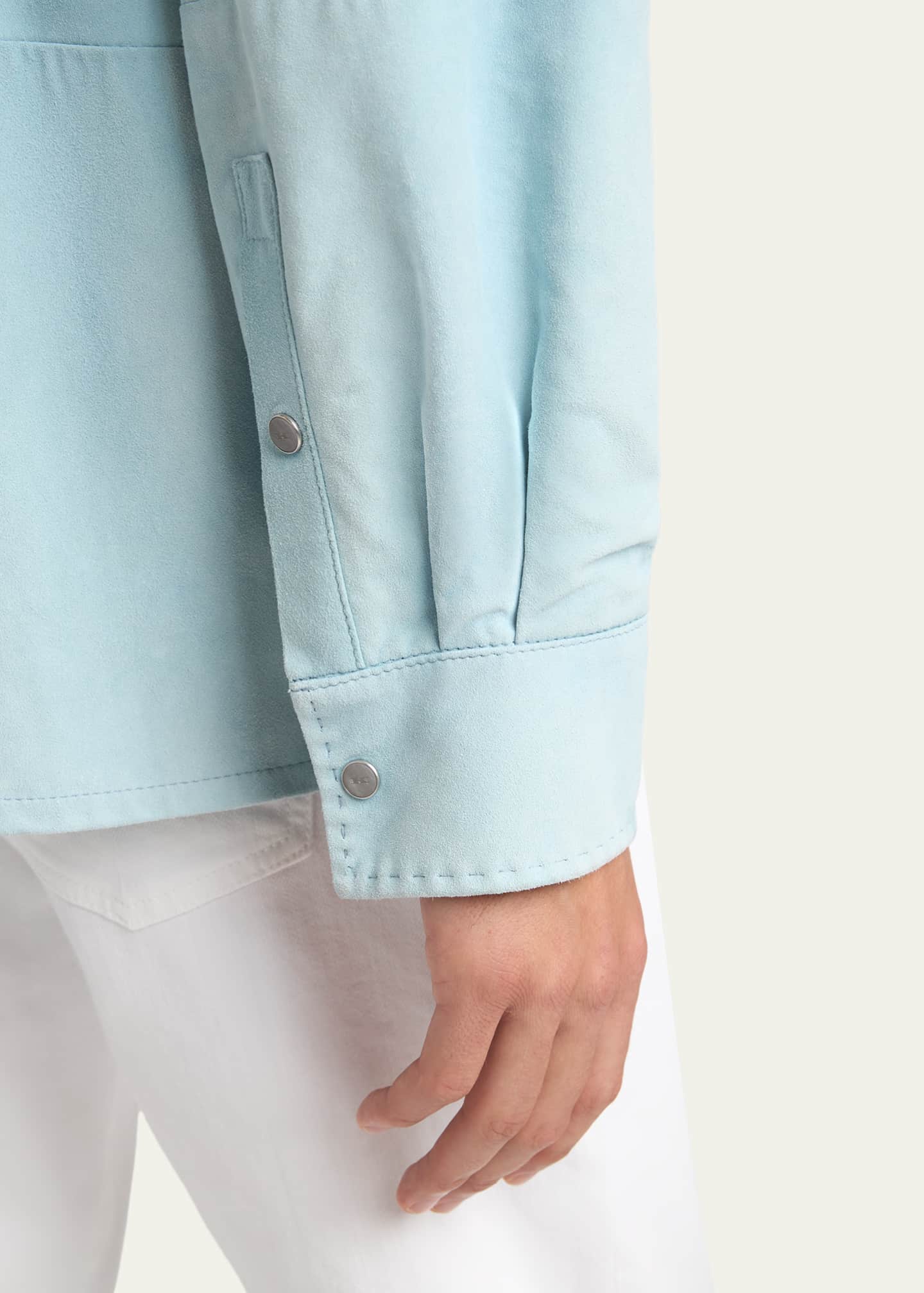 Kiton Men's Suede Snap-Front Shirt - Bergdorf Goodman