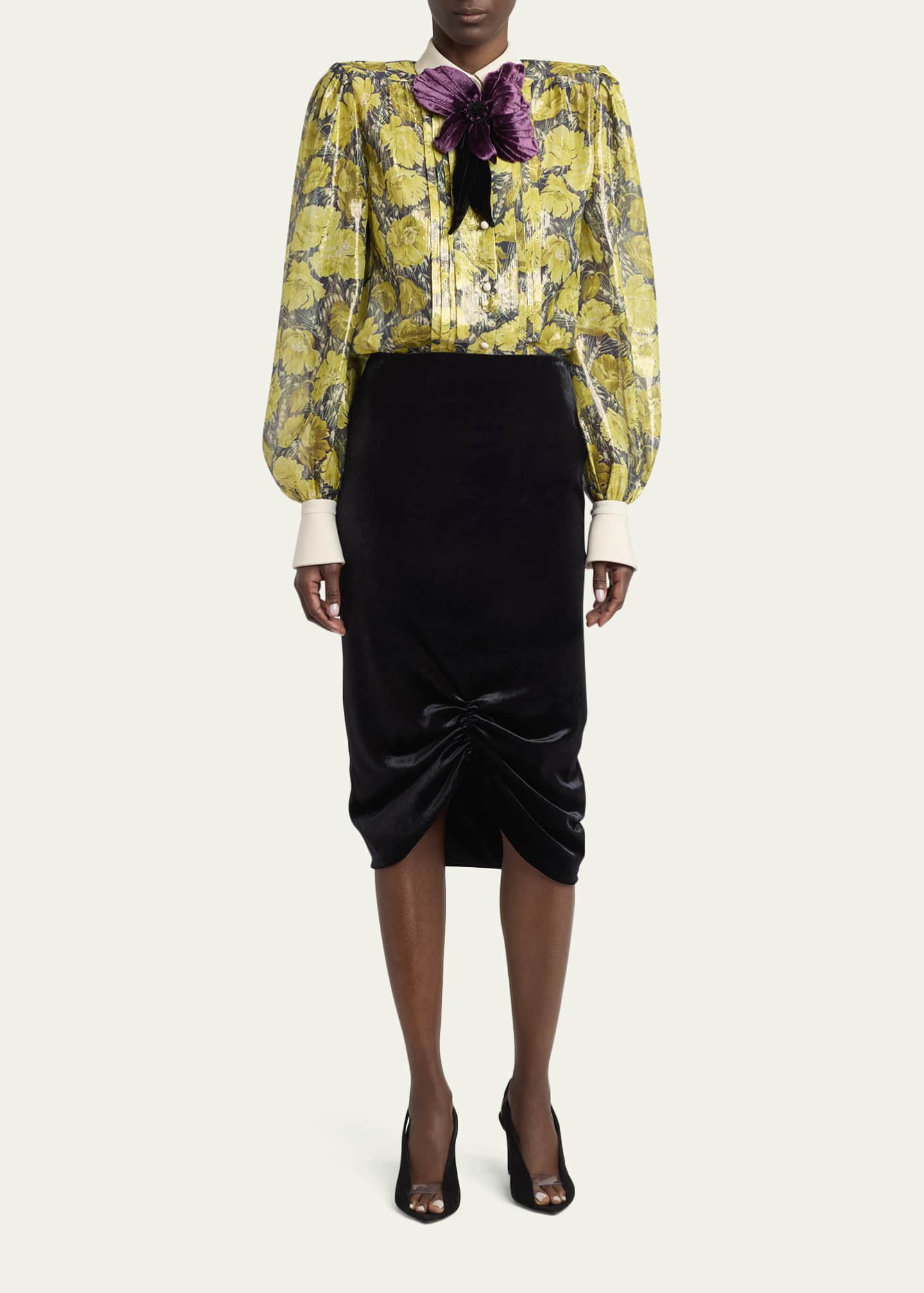 Valentino Garavani Ruched Velvety Midi Pencil Skirt - Bergdorf Goodman