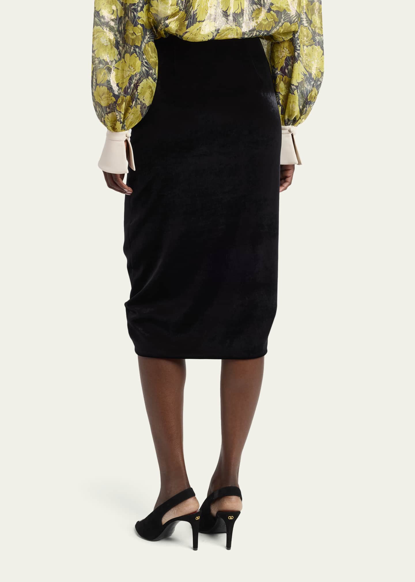 Valentino Garavani Ruched Velvety Midi Pencil Skirt - Bergdorf Goodman