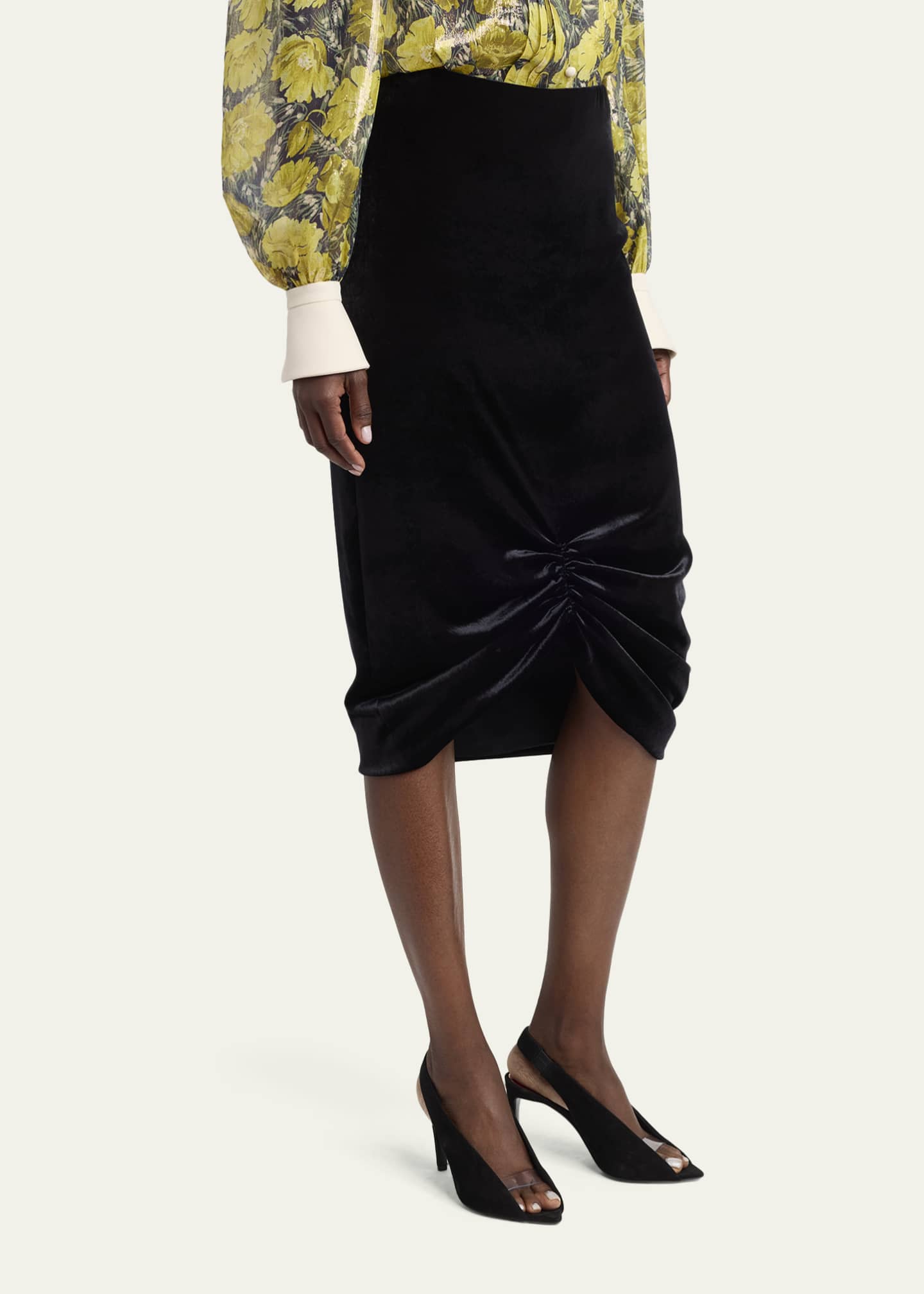 Valentino Garavani Ruched Velvety Midi Pencil Skirt - Bergdorf Goodman