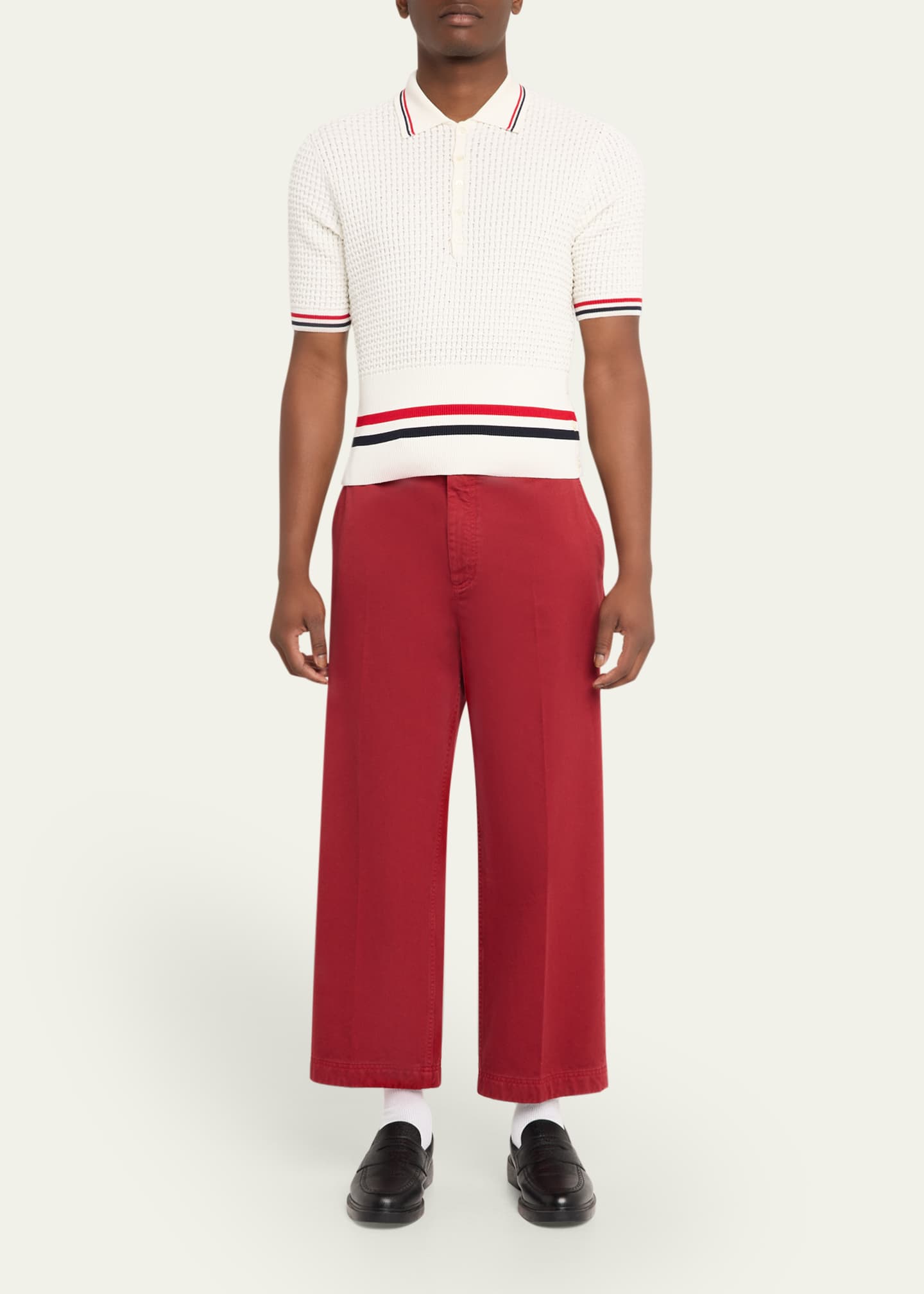 Thom Browne Men's Float Ripple Stitch RWB Stripe Polo Shirt - Bergdorf ...