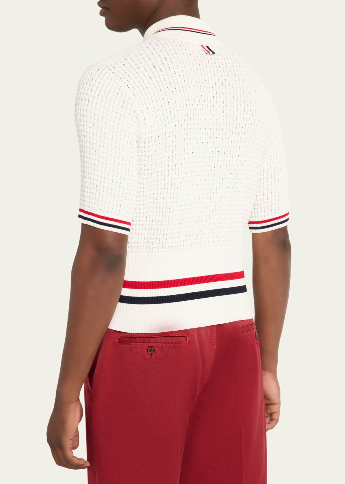 Thom Browne Men's Float Ripple Stitch RWB Stripe Polo Shirt - Bergdorf ...