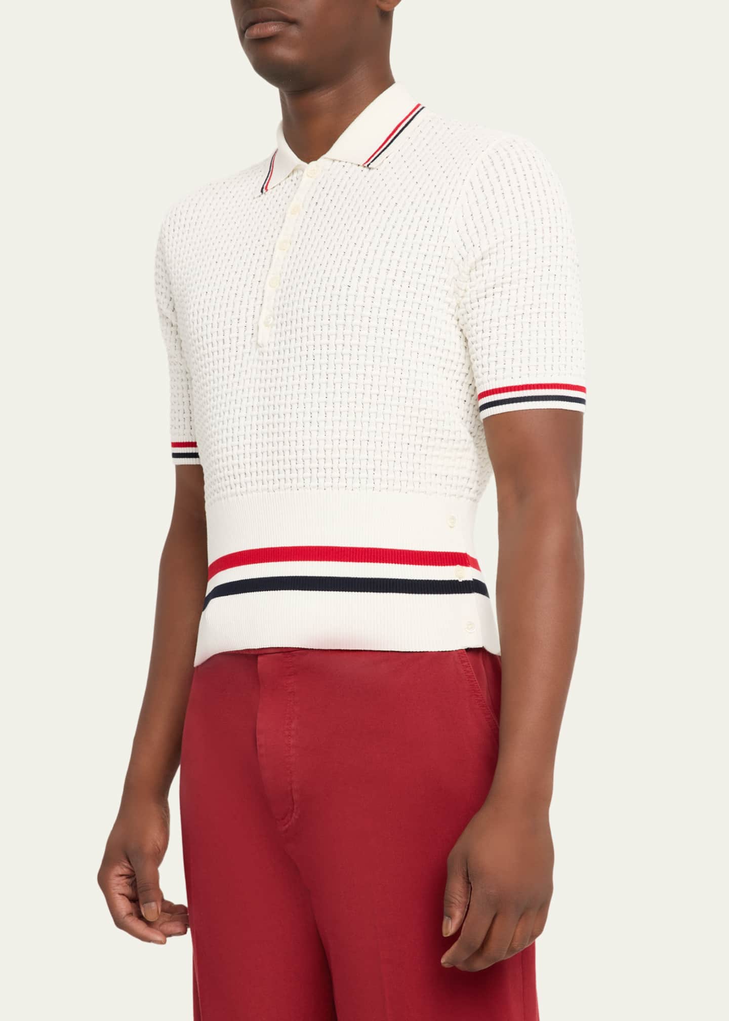 Thom Browne Men's Float Ripple Stitch RWB Stripe Polo Shirt - Bergdorf ...