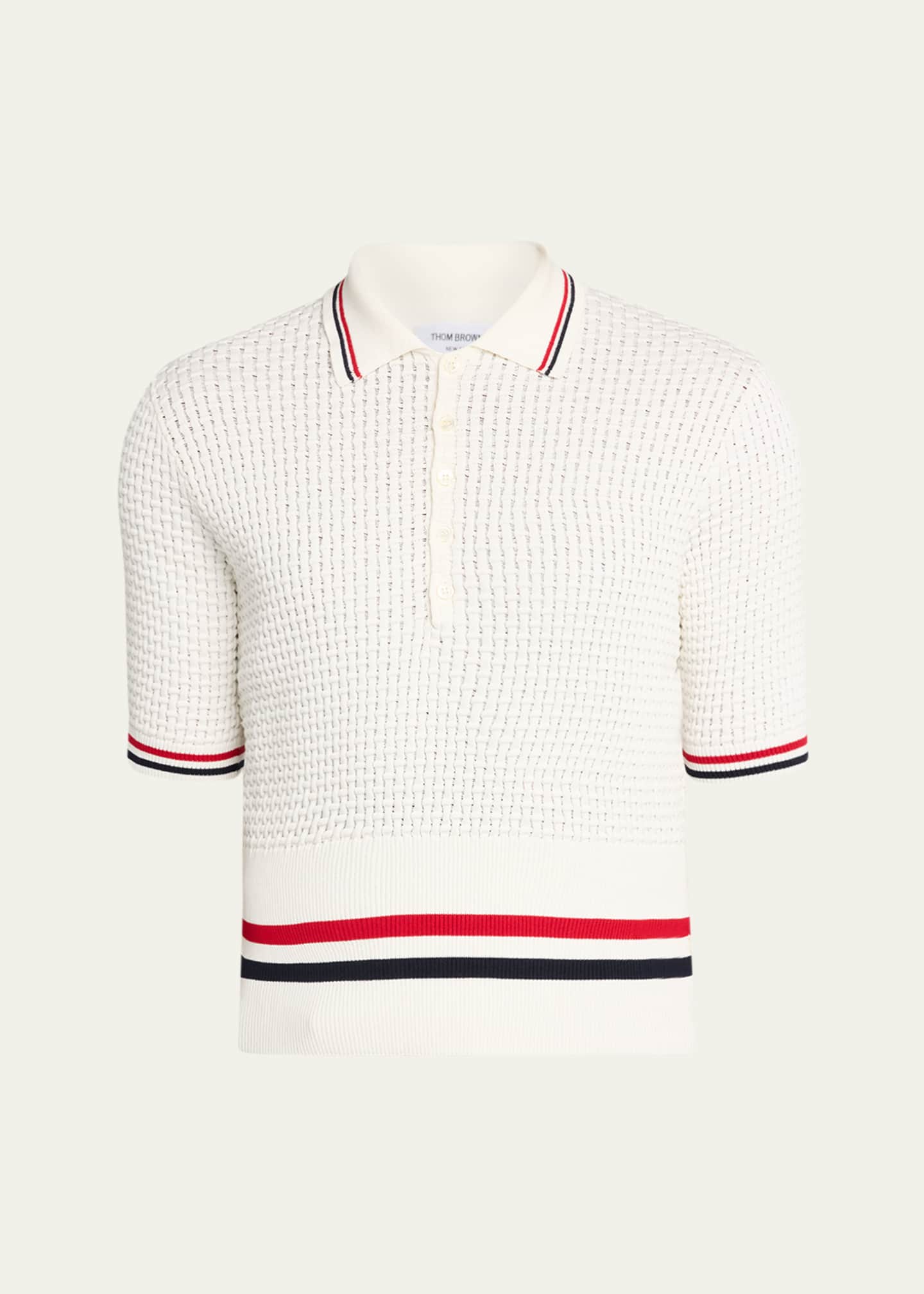Thom Browne Men's Float Ripple Stitch RWB Stripe Polo Shirt - Bergdorf ...
