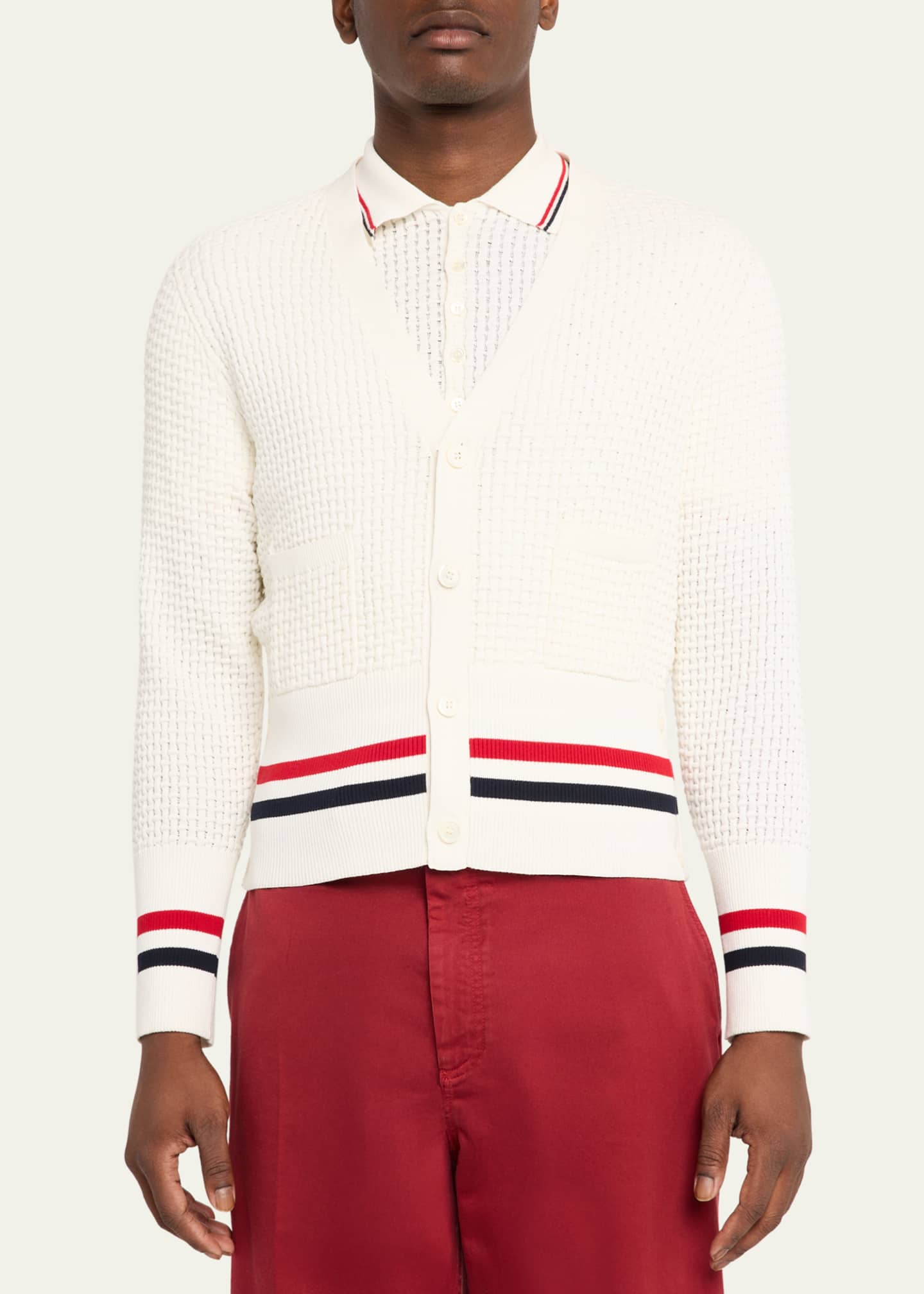 Thom Browne Men's Stitch Cotton RWB Half Cardigan - Bergdorf Goodman