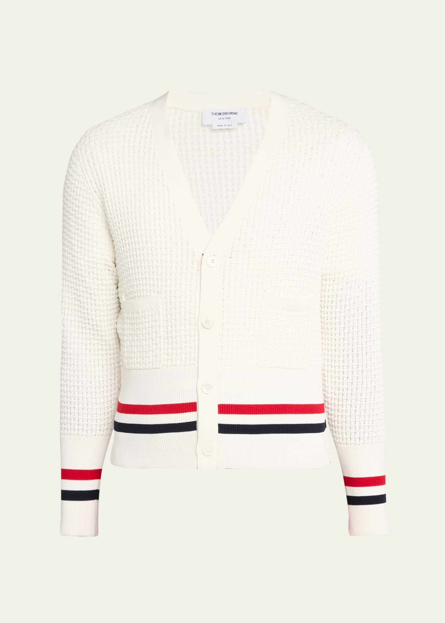 Thom Browne Men's Stitch Cotton RWB Half Cardigan - Bergdorf Goodman