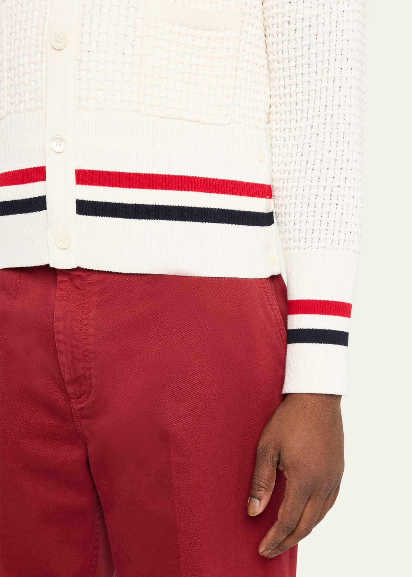 Thom Browne Men's Stitch Cotton RWB Half Cardigan - Bergdorf Goodman