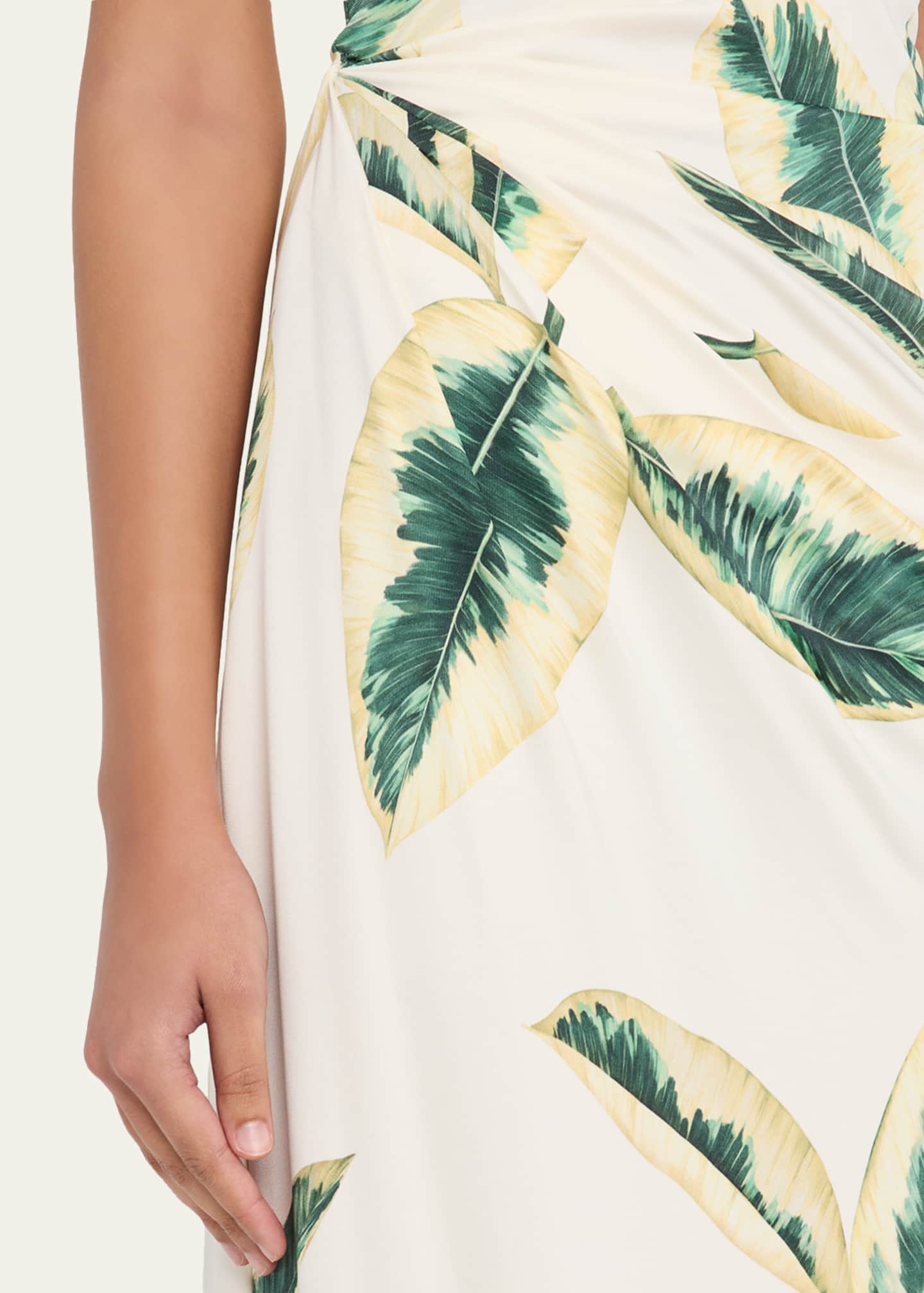 Oscar de la Renta Short-Sleeve Ficus-Print Draped Maxi Dress - Bergdorf ...