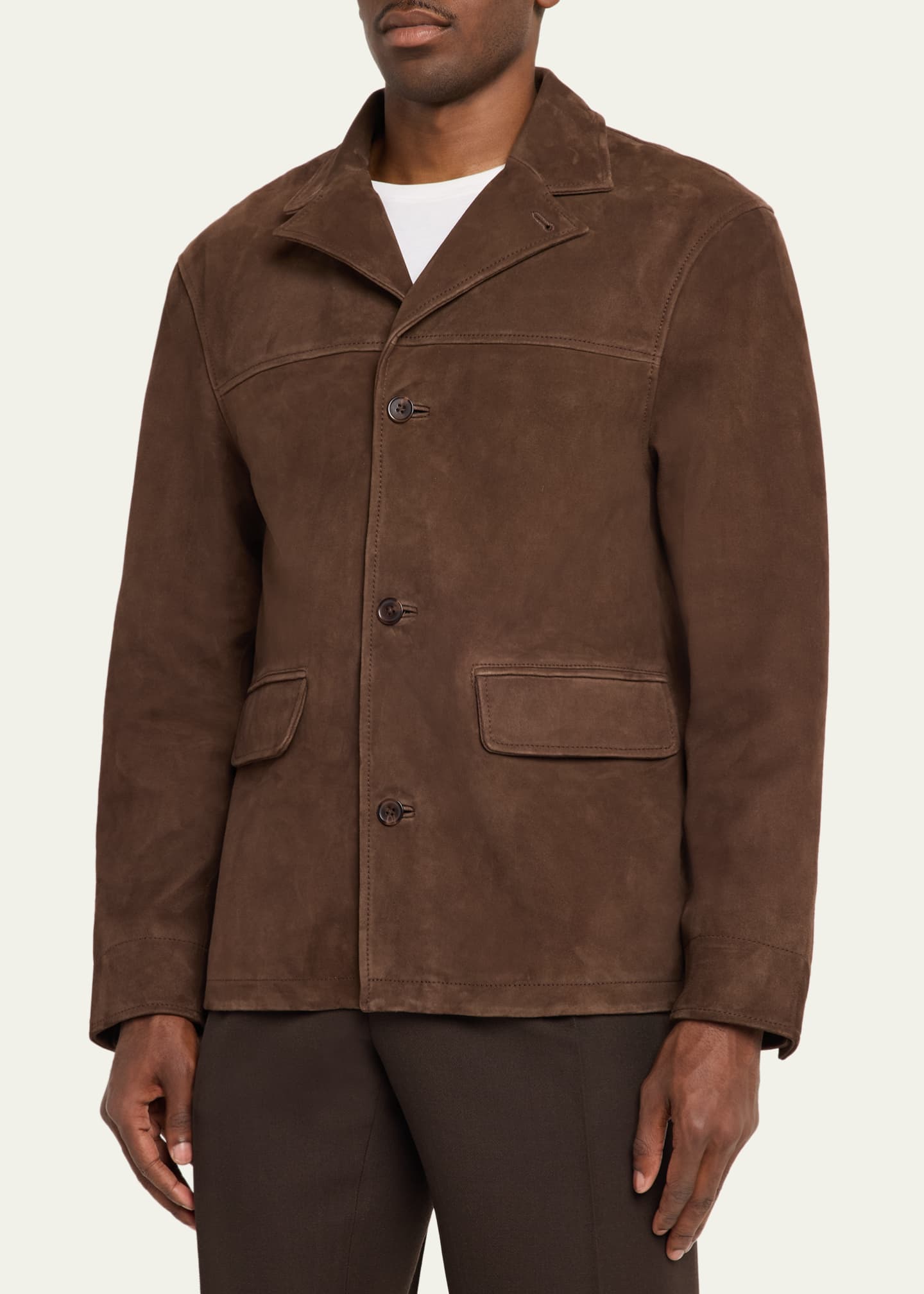Officine Generale Suede Button-Front Jacket - Bergdorf Goodman
