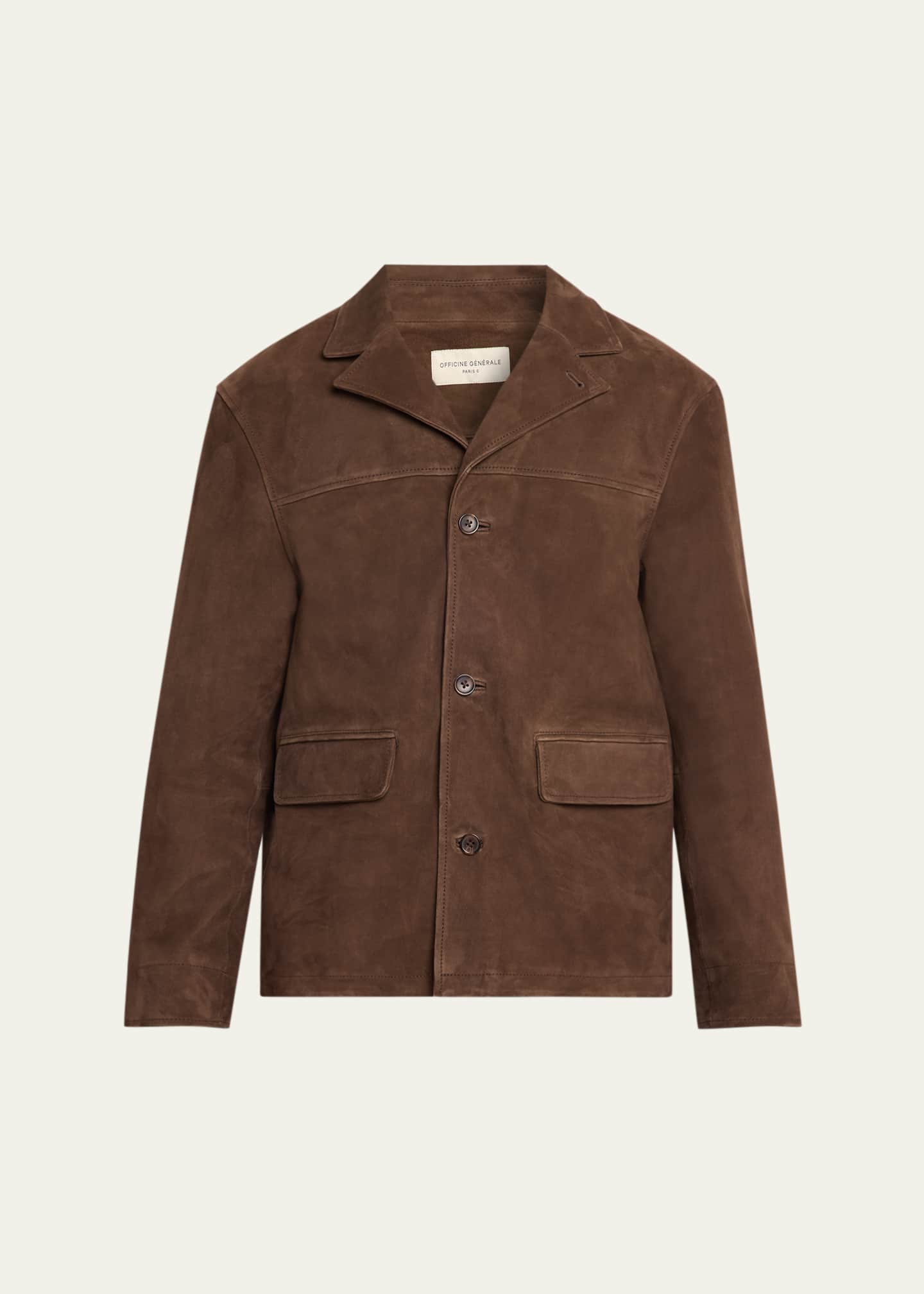 Officine Generale Suede Button-Front Jacket - Bergdorf Goodman