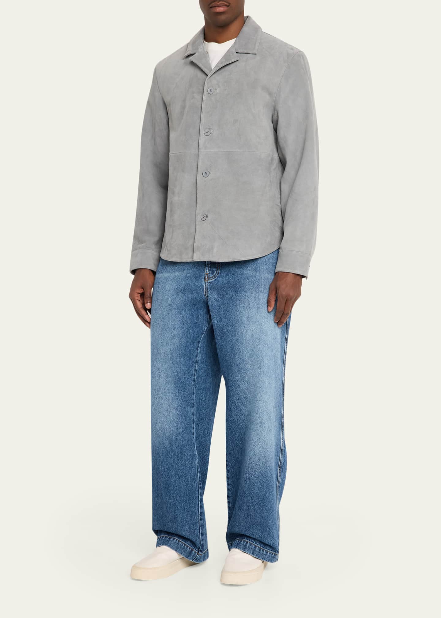 Officine Generale Men's Grey Suede Julien Overshirt - Bergdorf Goodman