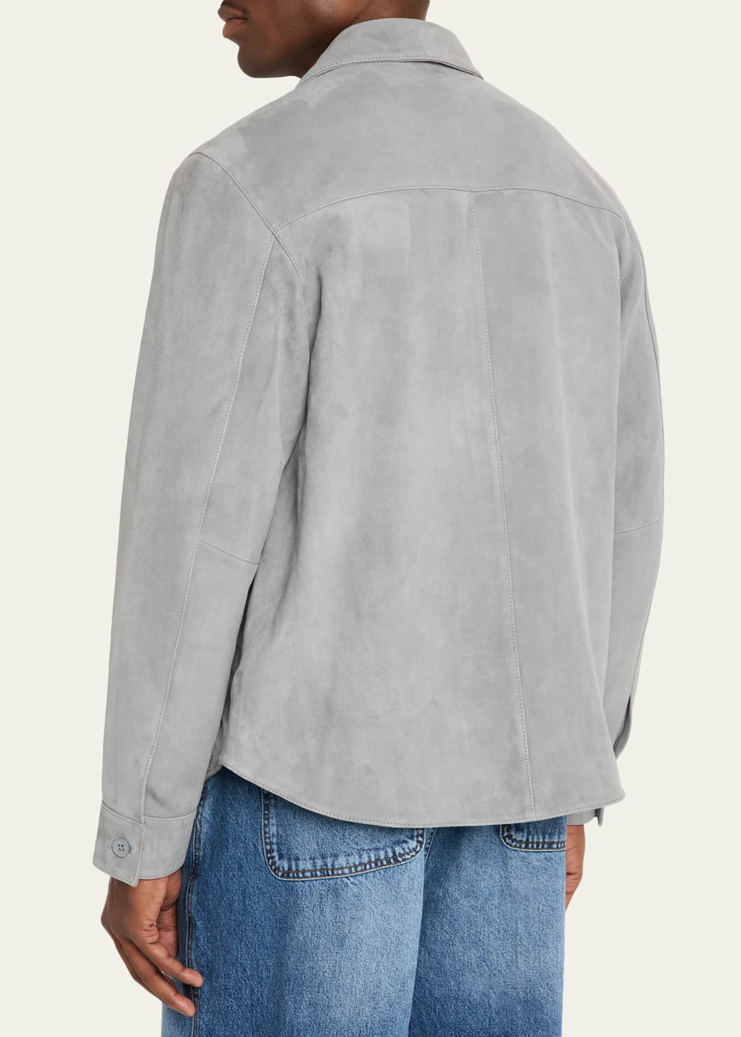 Officine Generale Men's Grey Suede Julien Overshirt - Bergdorf Goodman