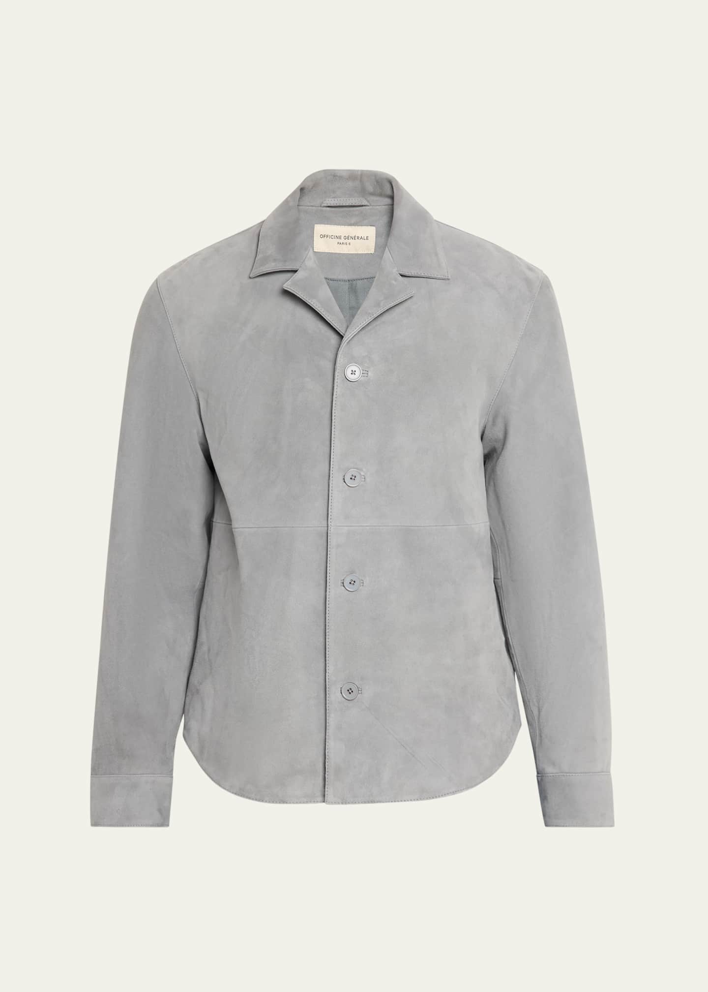 Officine Generale Men's Grey Suede Julien Overshirt - Bergdorf Goodman