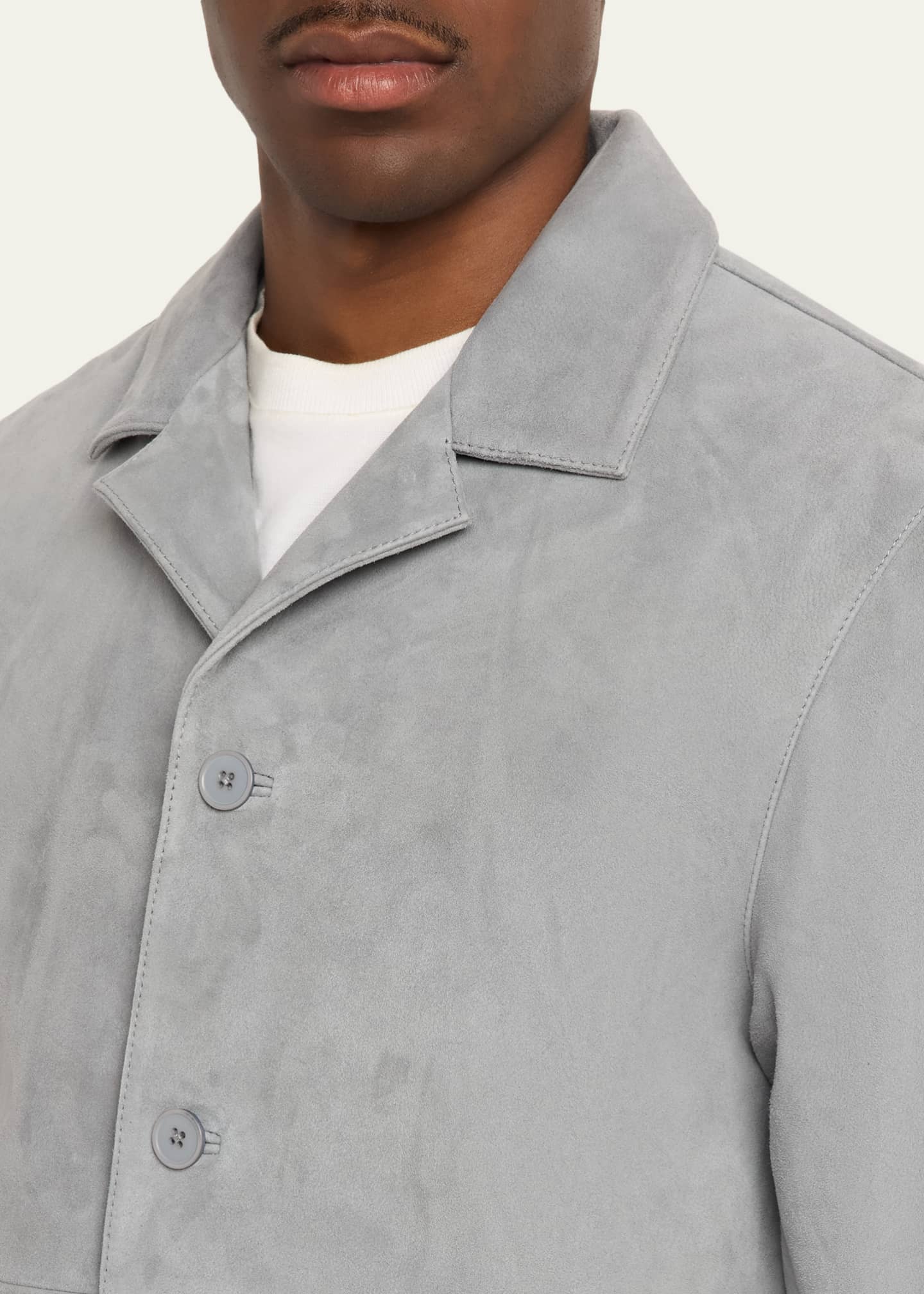 Officine Generale Men's Grey Suede Julien Overshirt - Bergdorf Goodman