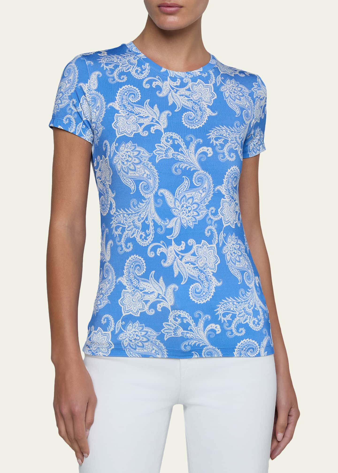 L'Agence Ressi Short-Sleeve Paisley Tee - Bergdorf Goodman
