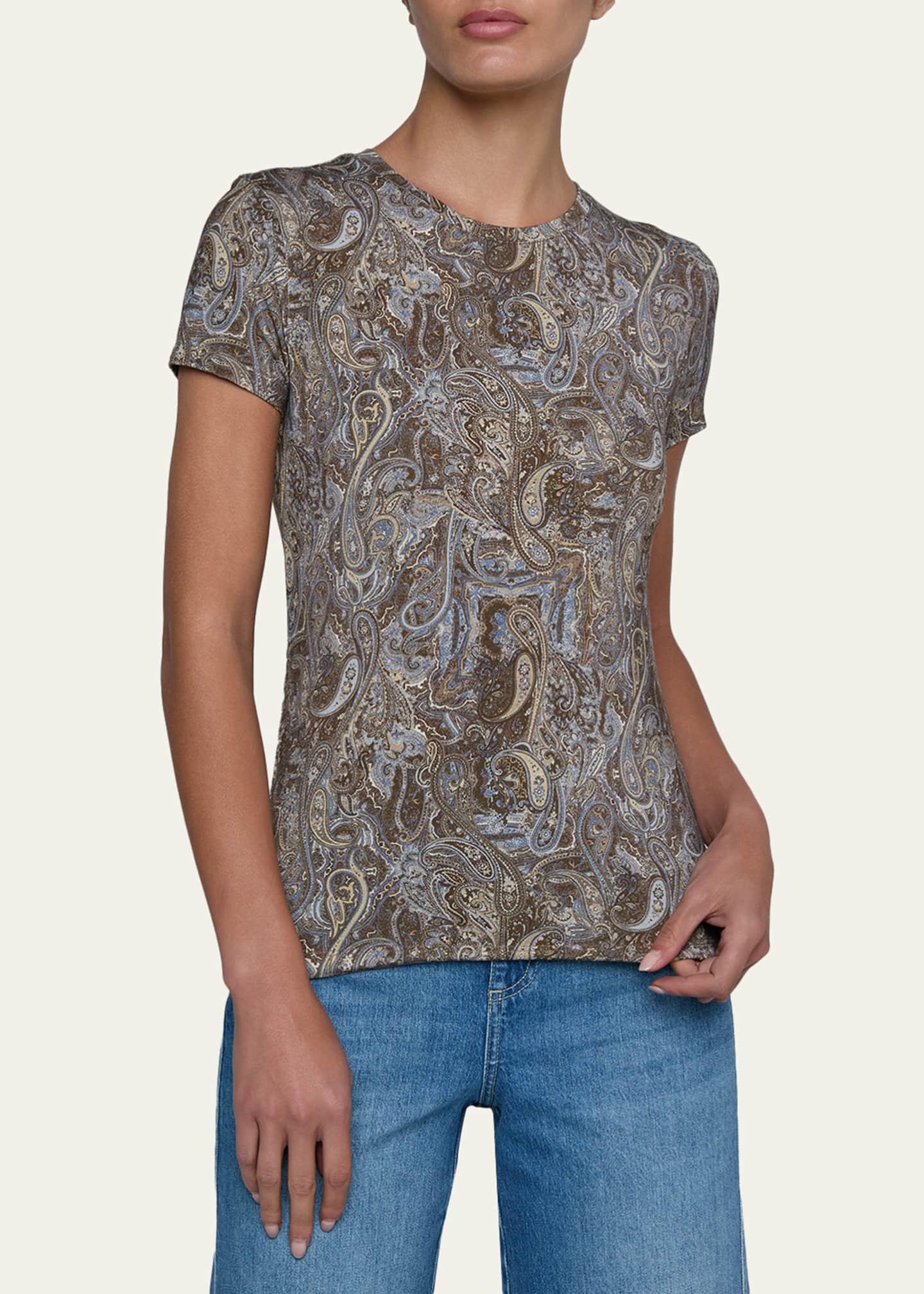 L'Agence Ressi Short-Sleeve Paisley Tee - Bergdorf Goodman
