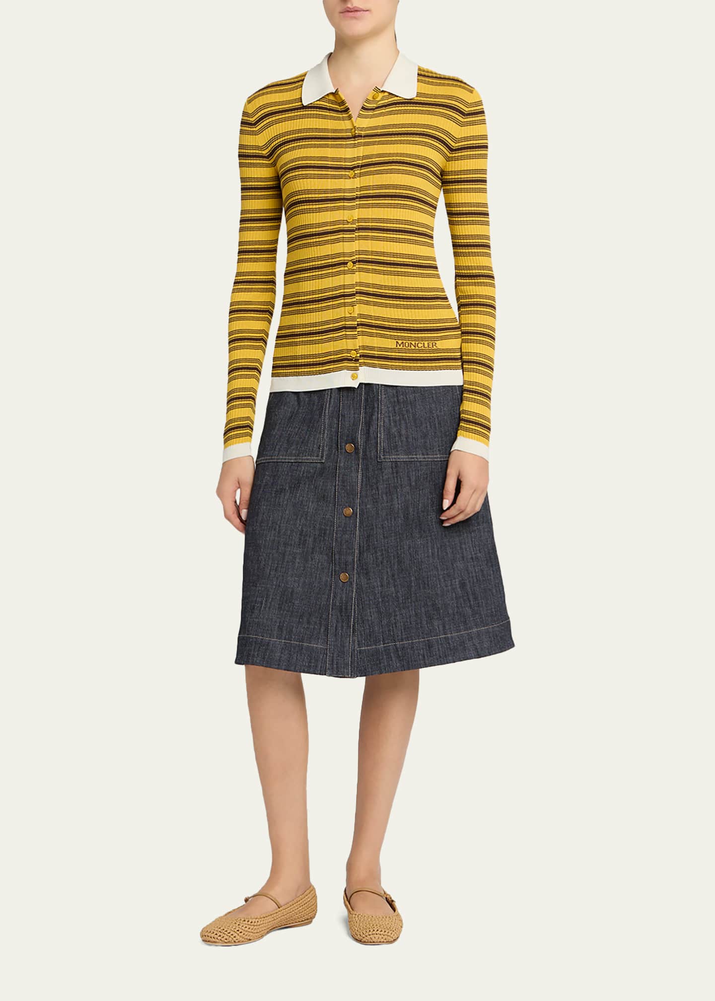Moncler Stripe Long-Sleeve Polo Cardigan - Bergdorf Goodman