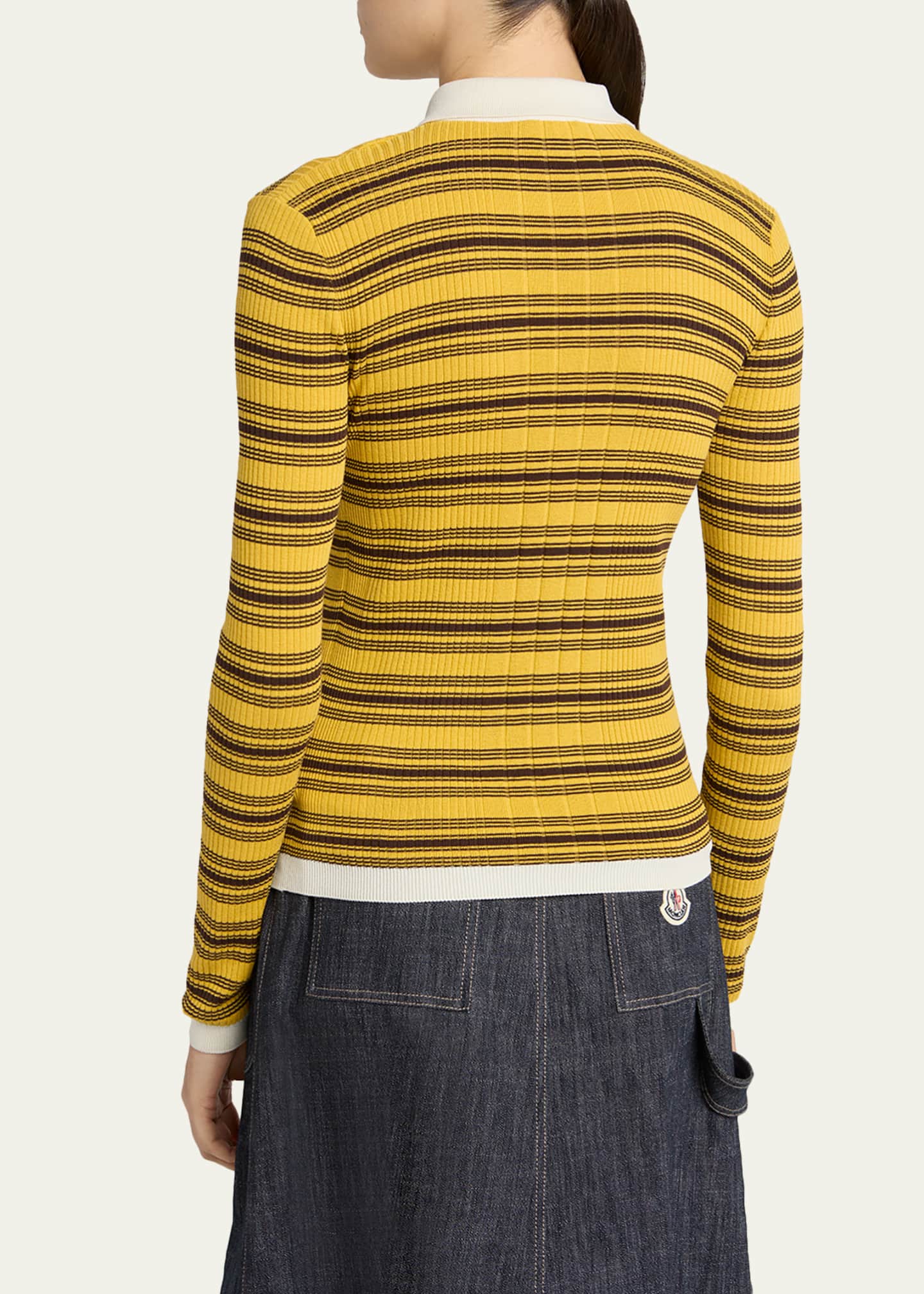 Moncler Stripe Long-Sleeve Polo Cardigan - Bergdorf Goodman