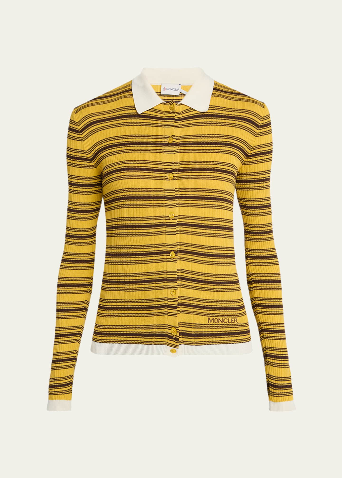 Moncler Stripe Long-Sleeve Polo Cardigan - Bergdorf Goodman