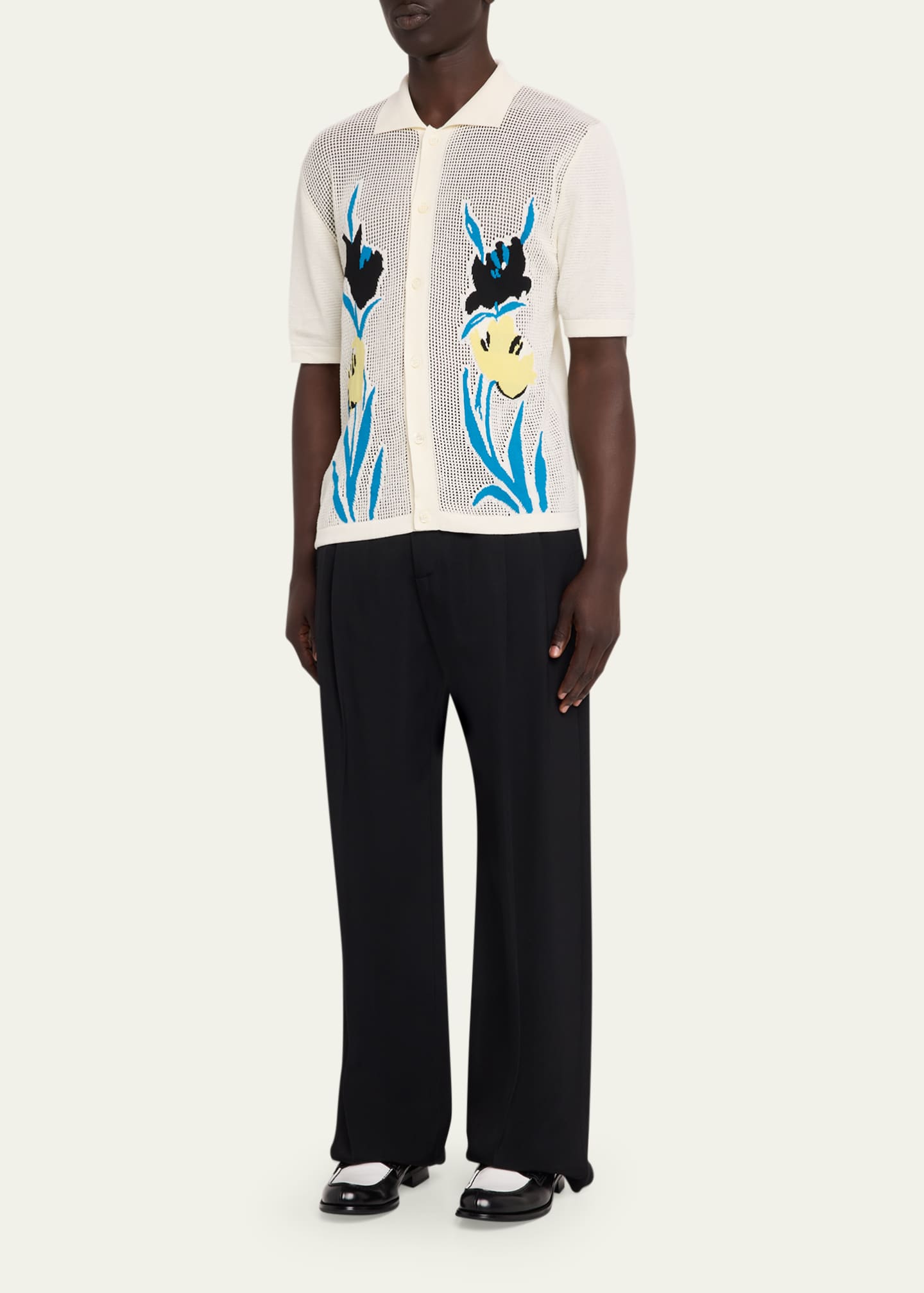 Marni Men's Floral Mesh Short-Sleeve Cardigan - Bergdorf Goodman