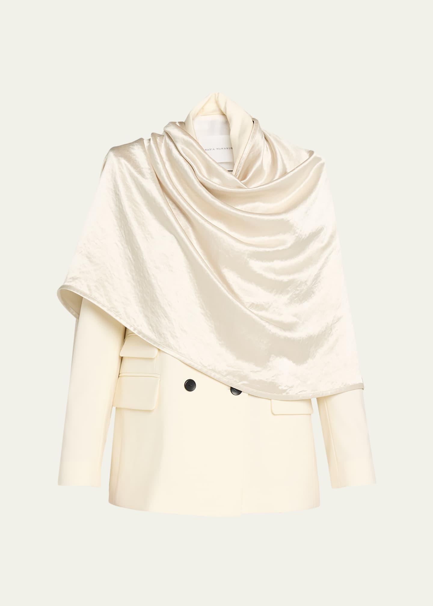MARIA MCMANUS Draped Satin Cloak Double-Breasted Blazer - Bergdorf Goodman