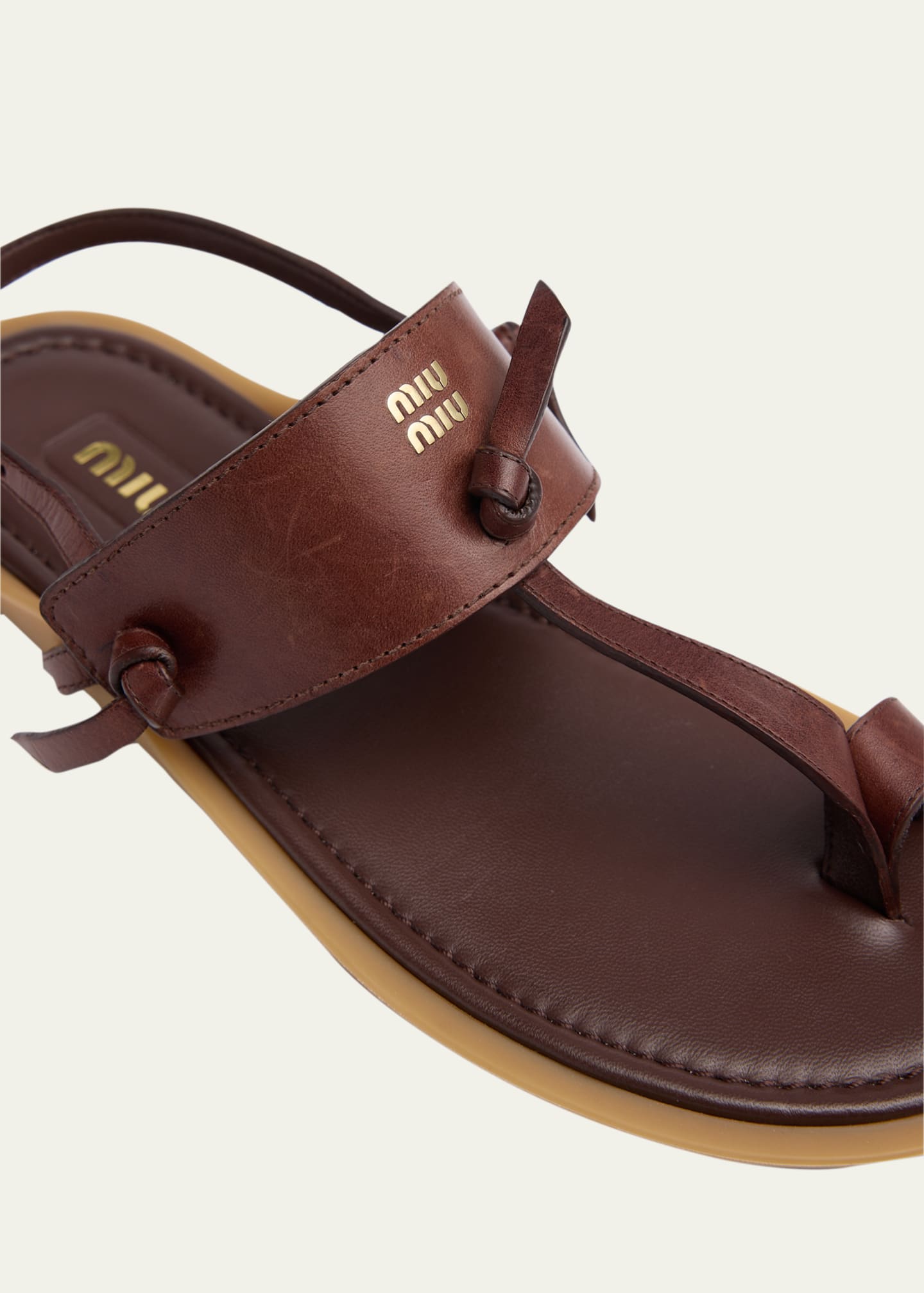 Miu Miu Infradito Knotted Leather Toe-Ring Sandals - Bergdorf Goodman