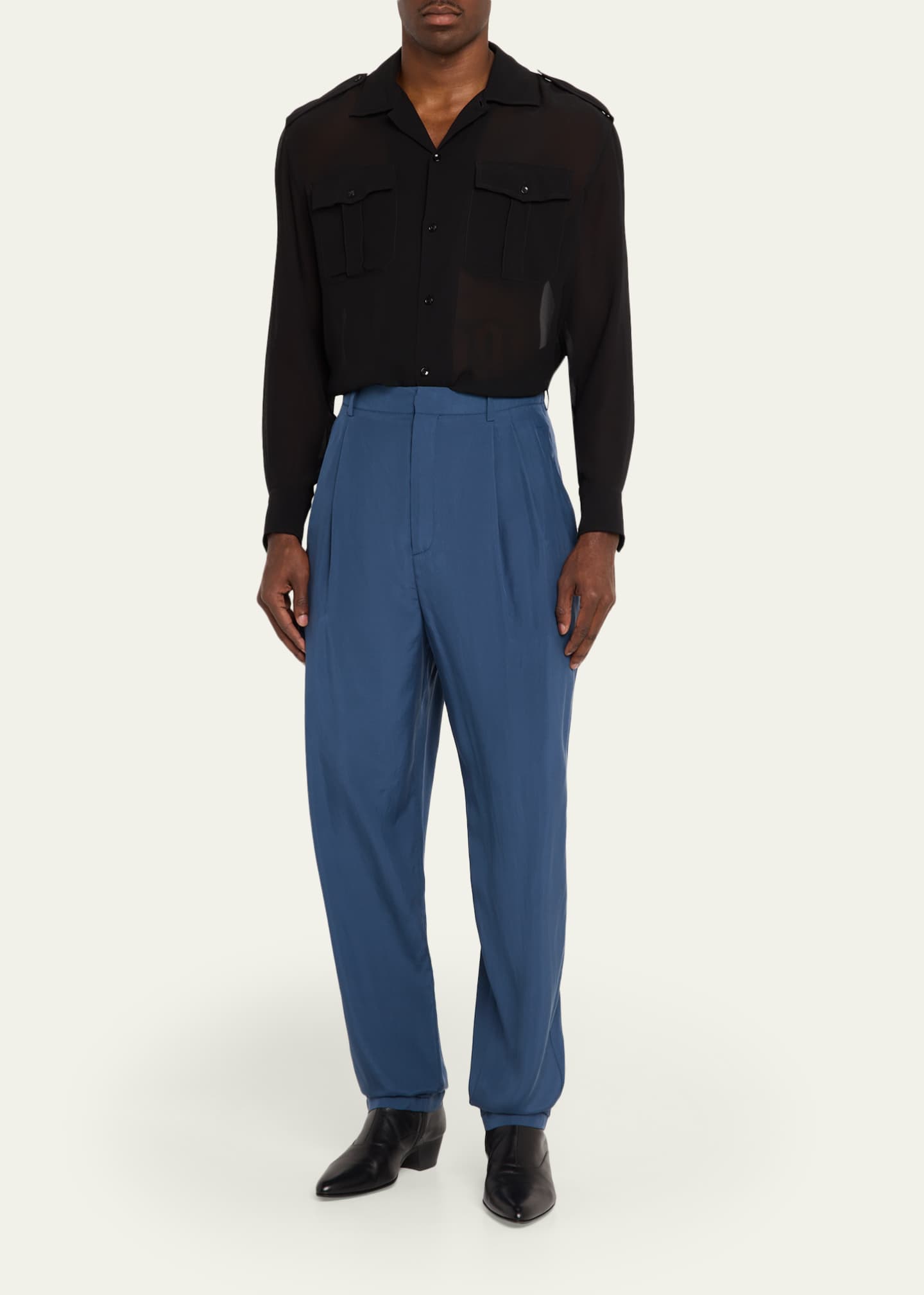 Saint Laurent Men's Silk Habotai Pleated Trousers - Bergdorf Goodman