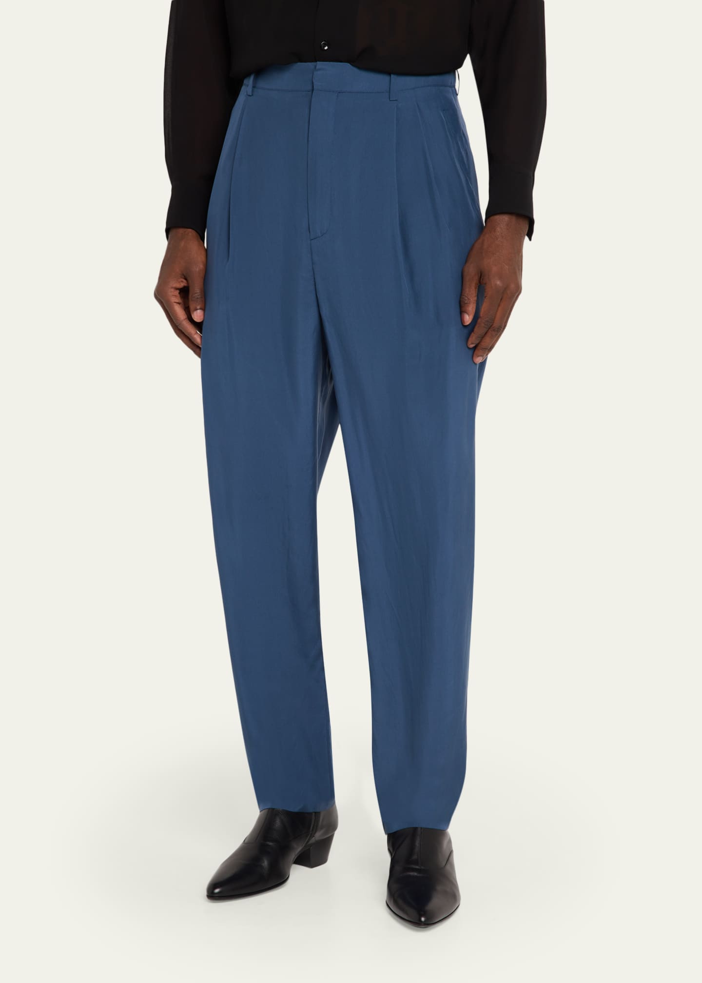 Saint Laurent Men's Silk Habotai Pleated Trousers - Bergdorf Goodman