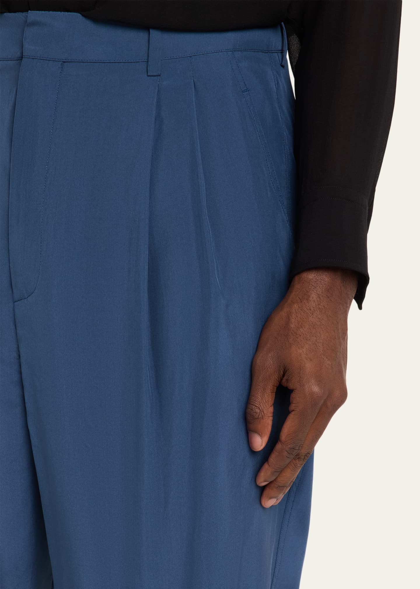 Saint Laurent Men's Silk Habotai Pleated Trousers - Bergdorf Goodman