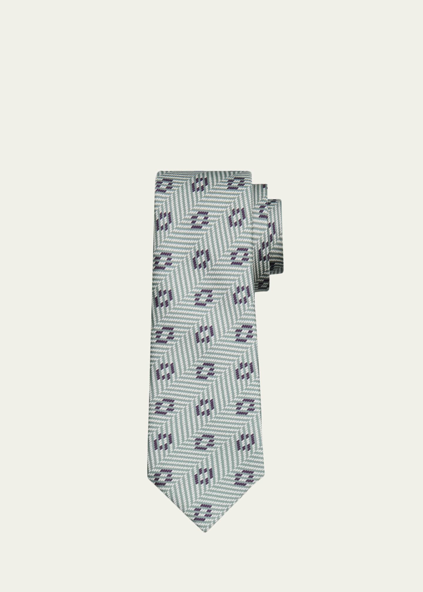 Giorgio Armani Men's Herringbone Circle Woven Silk Tie - Bergdorf Goodman