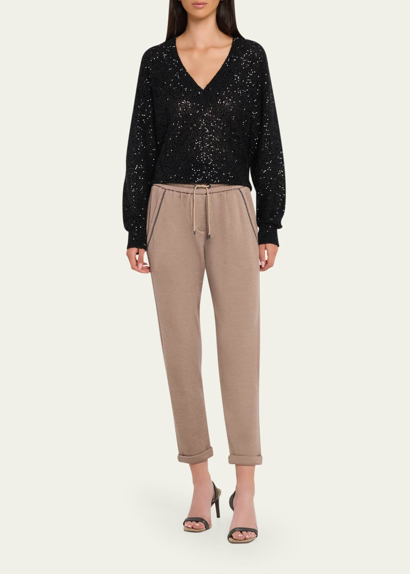Brunello Cucinelli Shimmering Linen-Cashmere V-Neck Sweater - Bergdorf ...