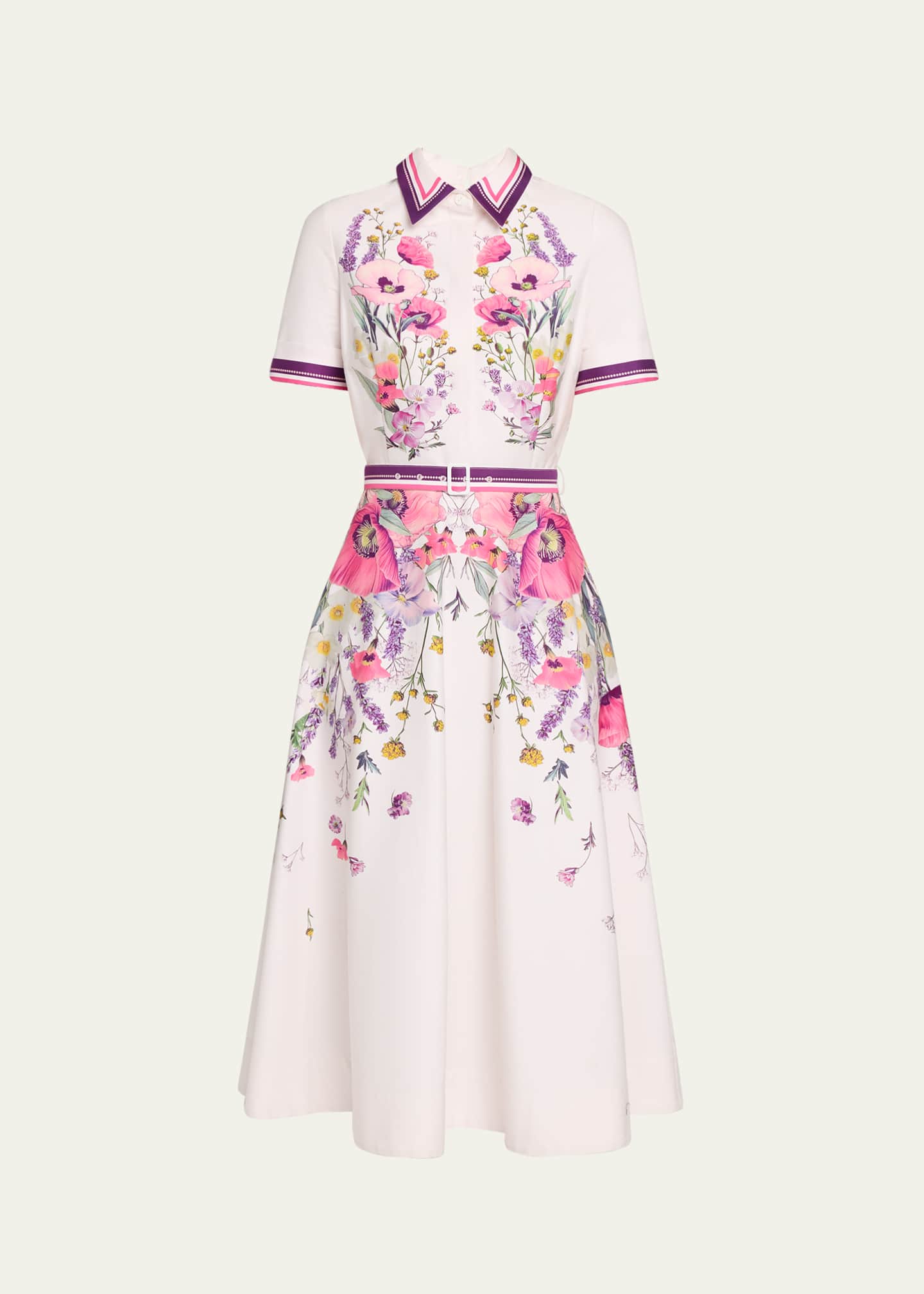 Rickie Freeman for Teri Jon Belted Floral-Print Cotton Midi Shirtdress ...