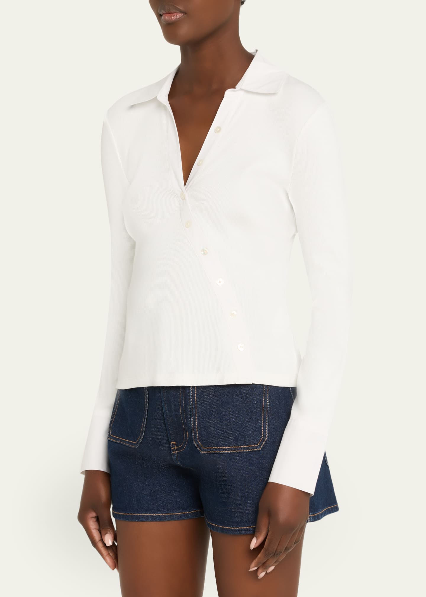 Veronica Beard Brenner Long-Sleeve Asymmetric Button Top - Bergdorf Goodman