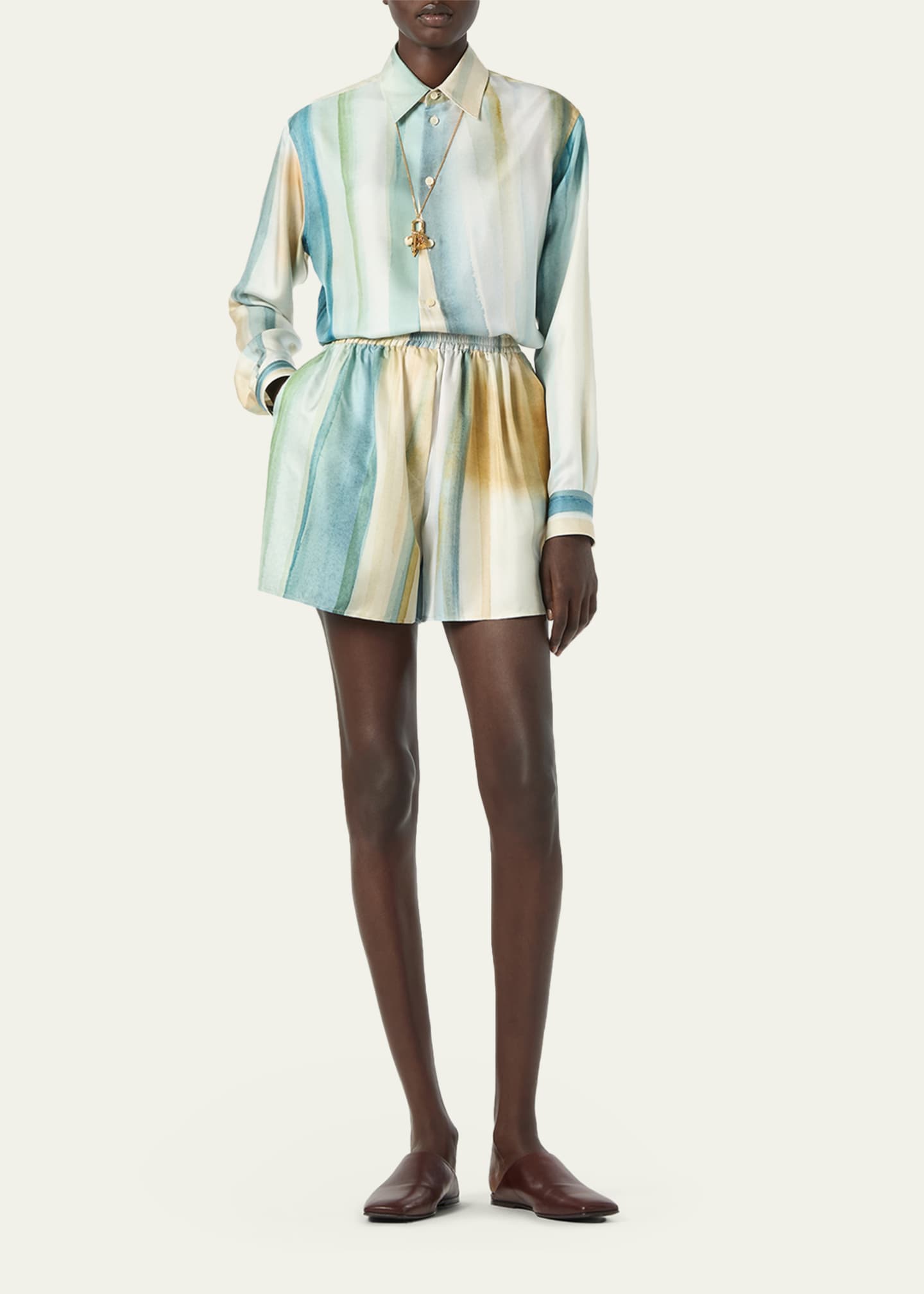 Loro Piana Thea Abstract-Print Silk Button-Down Shirt - Bergdorf Goodman
