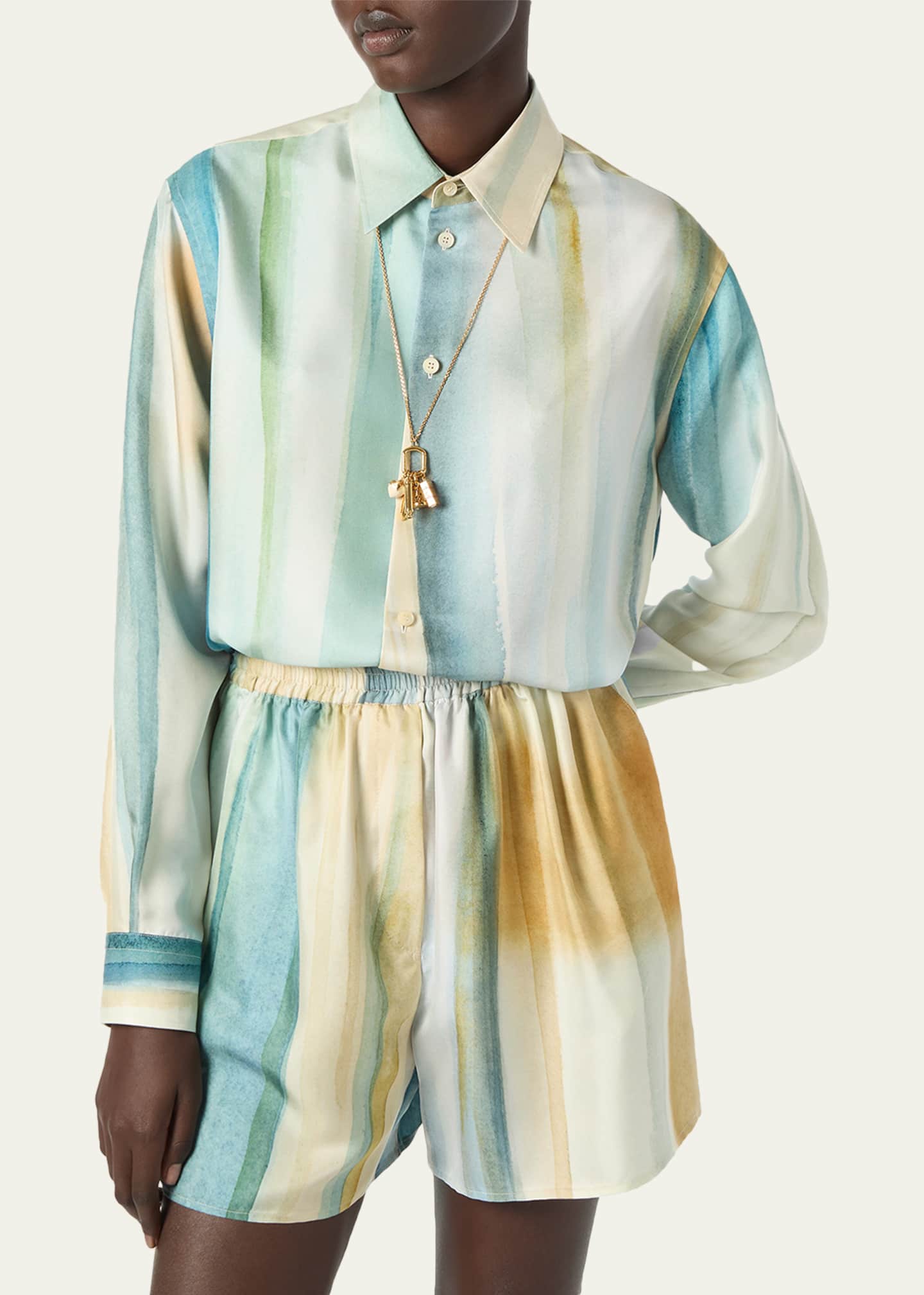 Loro Piana Thea Abstract-Print Silk Button-Down Shirt - Bergdorf Goodman