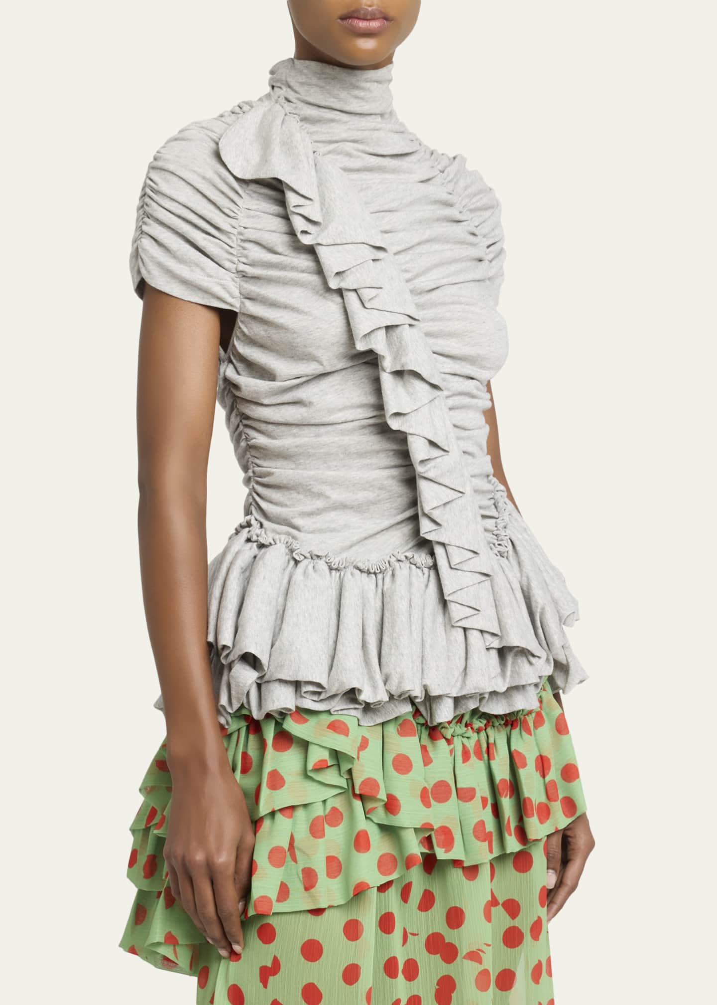 Dries Van Noten Huchi Ruffle Jersey Short-Sleeve Top - Bergdorf Goodman
