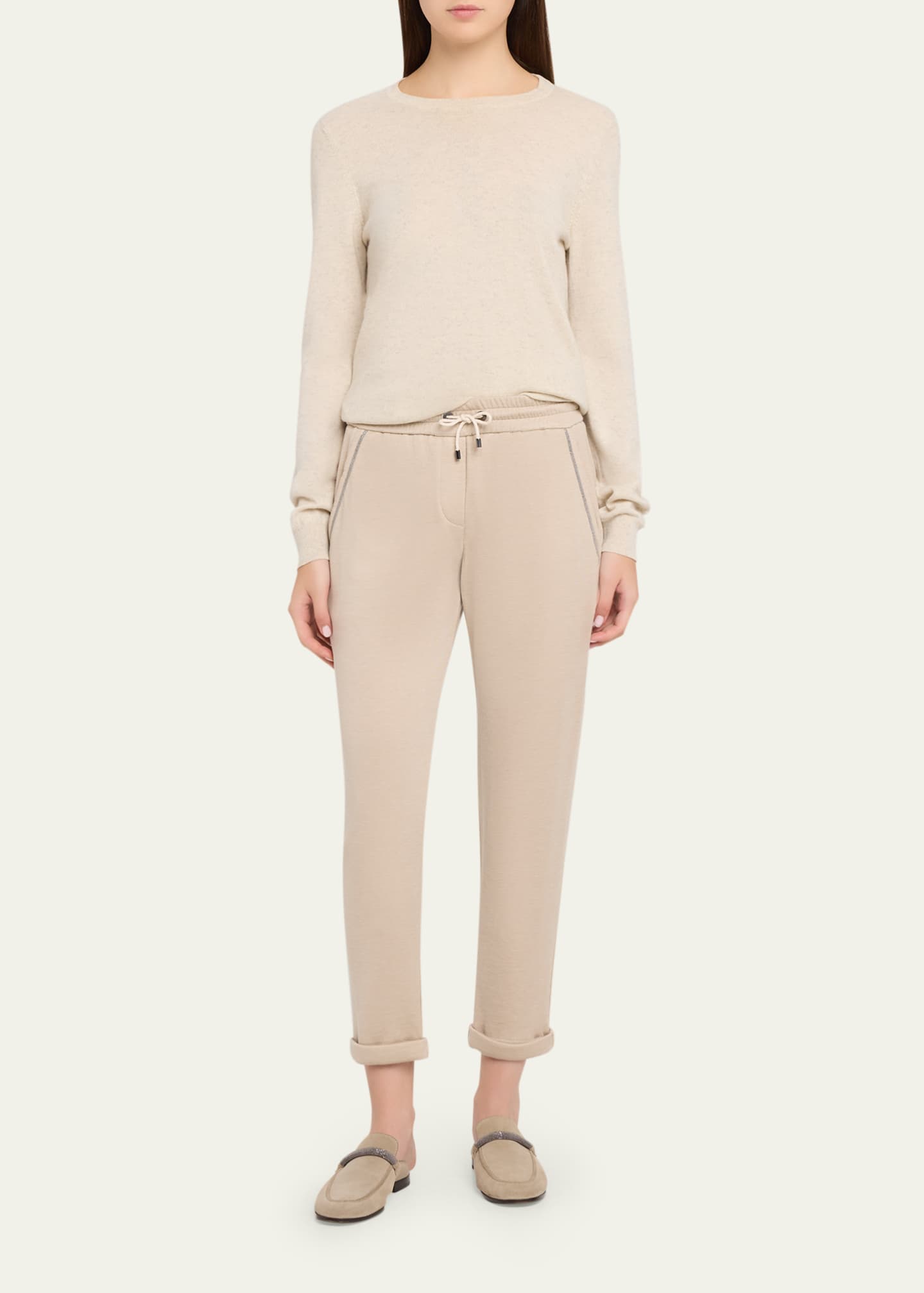 Brunello Cucinelli Monili-Trim Slim-Leg Ankle Drawstring Sport Pants ...